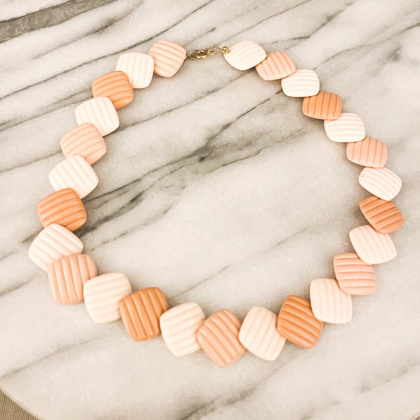 Vintage Neutral Acrylic Necklace Textured Square Chunky Beads Collar ...