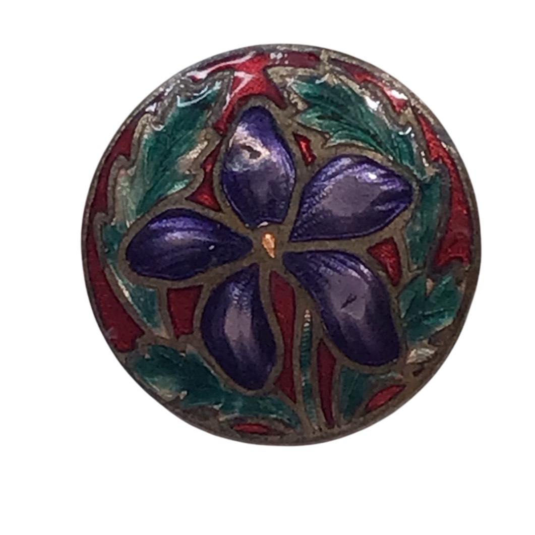 Vintage Genuine 1" Cloisonné Enamel Purple Iris Brooch / Lapel Pin