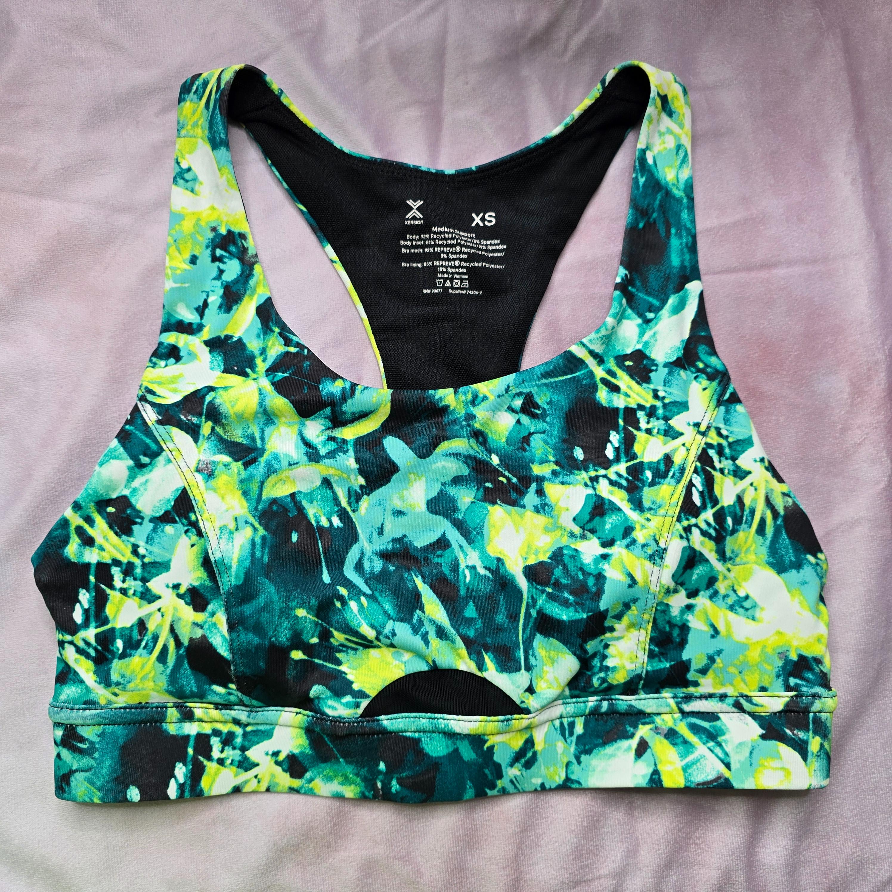 Xersion Green Racerback Medium Support Sports Bra Top XS