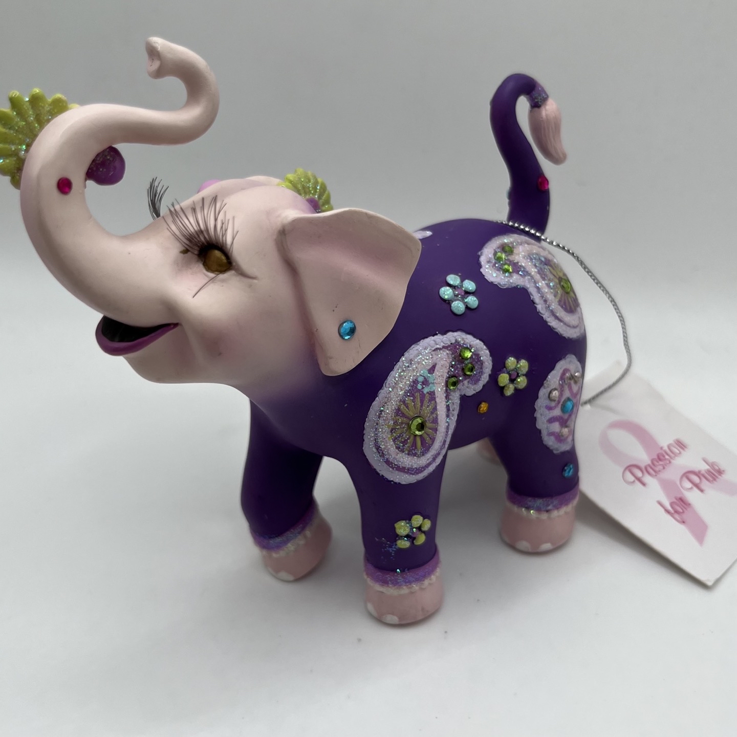 Margaret Le Van Elephant Figurine Purple Embellished “Passion For Pink”