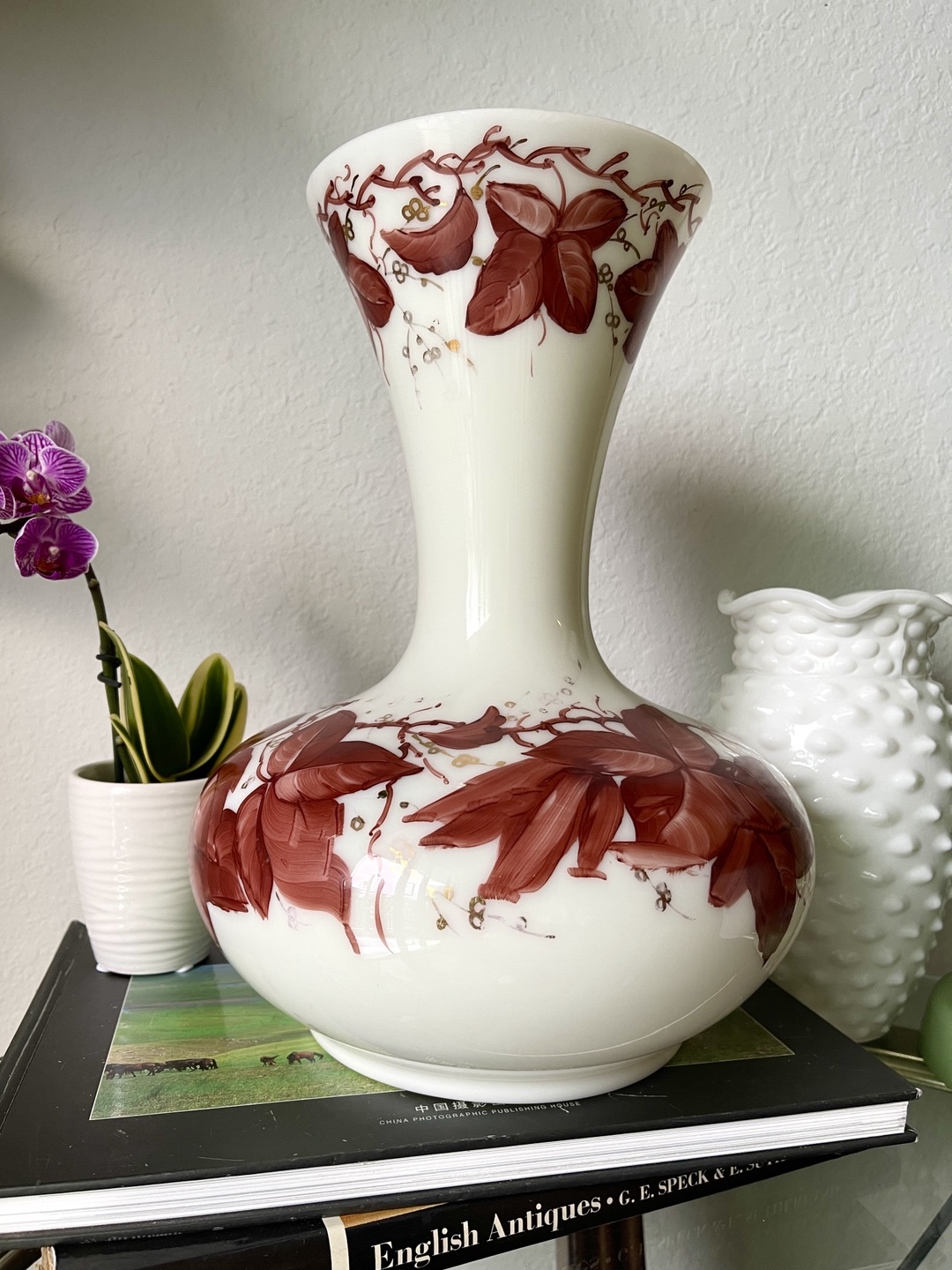 Rare 1950s Fenton 12" Vase w/ Hand Painted Charleton Pattern By Abels ...