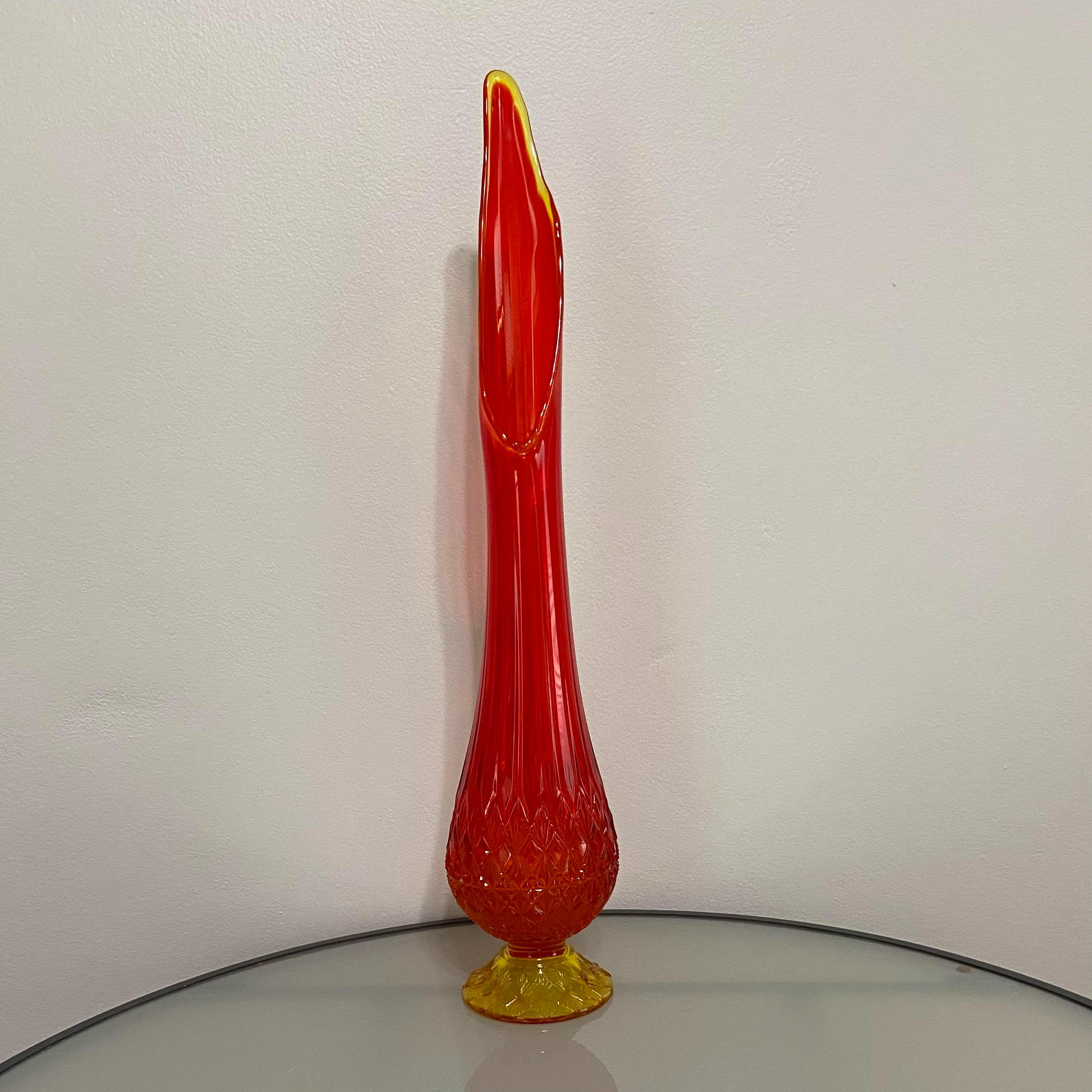Orange Fenton OVG Fine Cut and Block swung vase