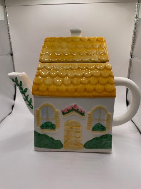 Country Cottage Tea Pot Hand Painted 1980's