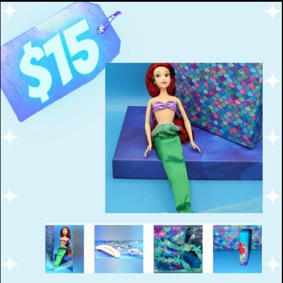 Disney Princes Ariel Set doll Lipsmacker barrette starfish bracelet