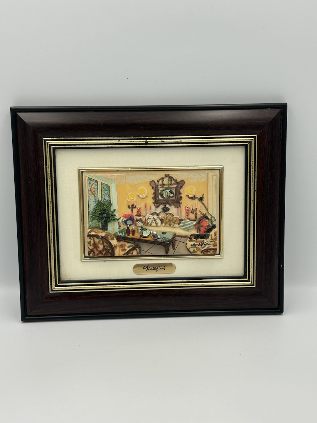 Montefiori Collection Italian Design Signed 3D Framed Art Parlor Scene