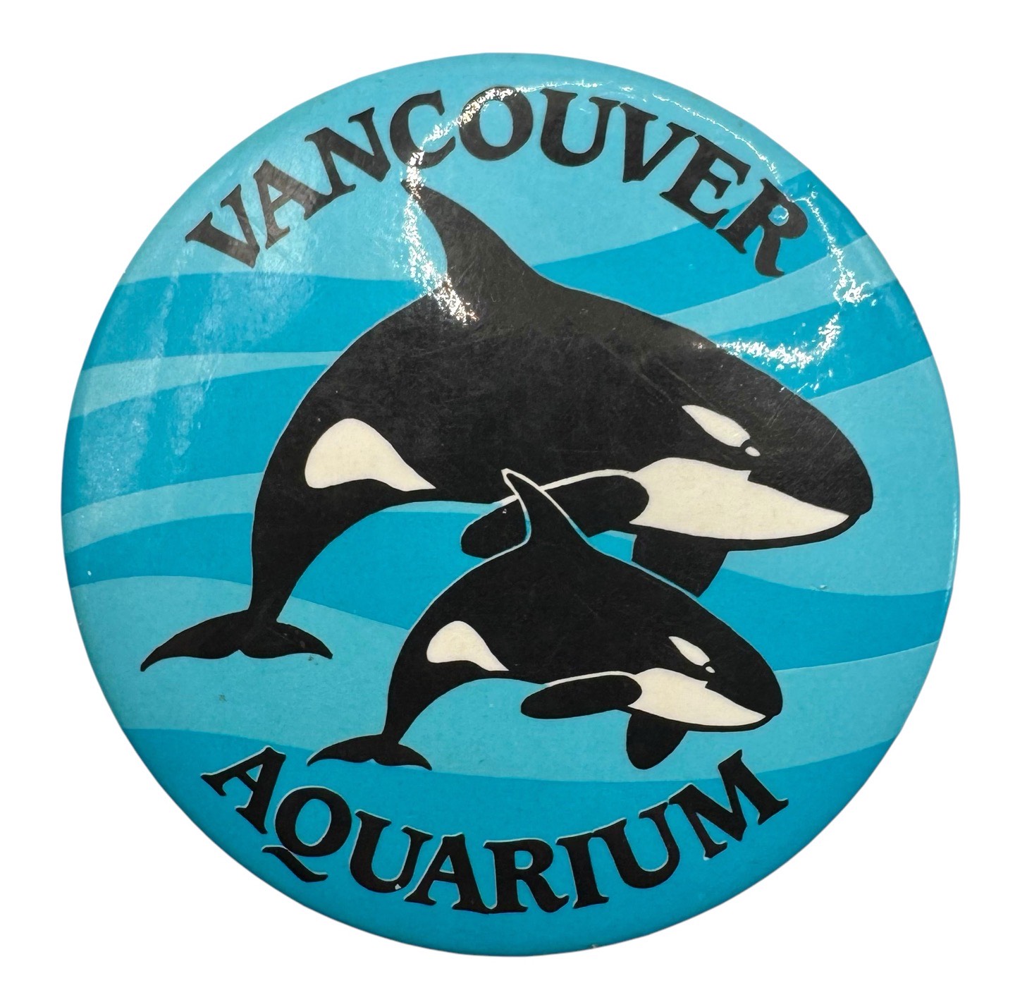 Vintage Vancouver Aquarium Souvenir Button Pin Pinback Orca Whale Blue ...
