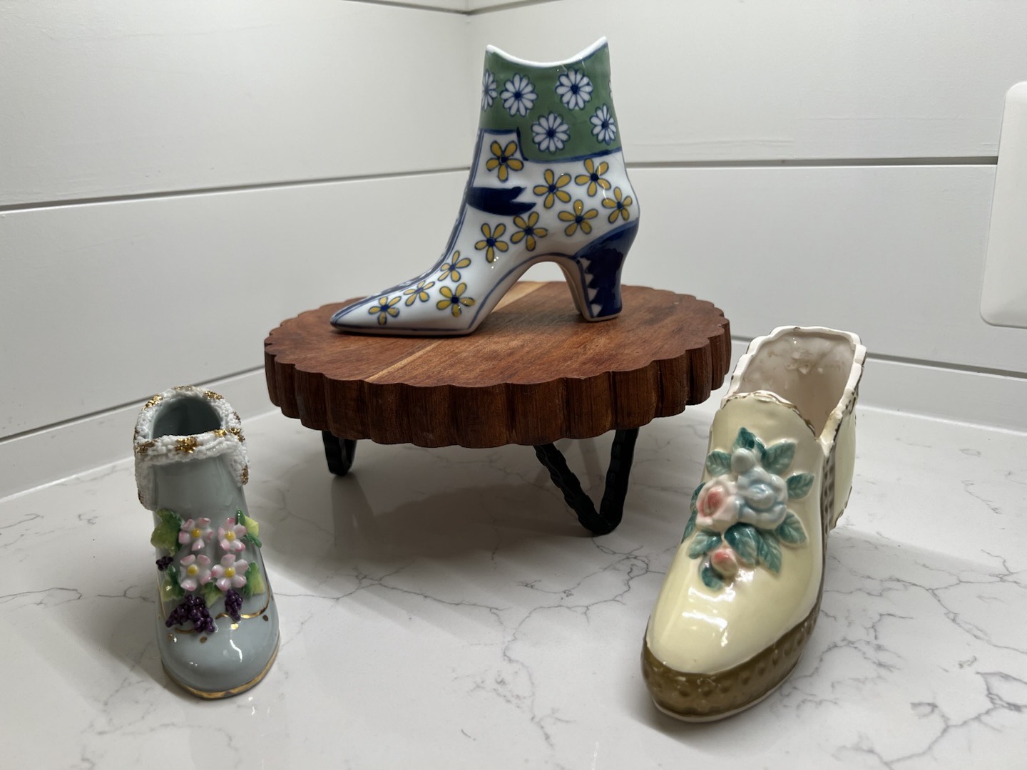 3 VINTAGE Ceramic Shoe Figurines