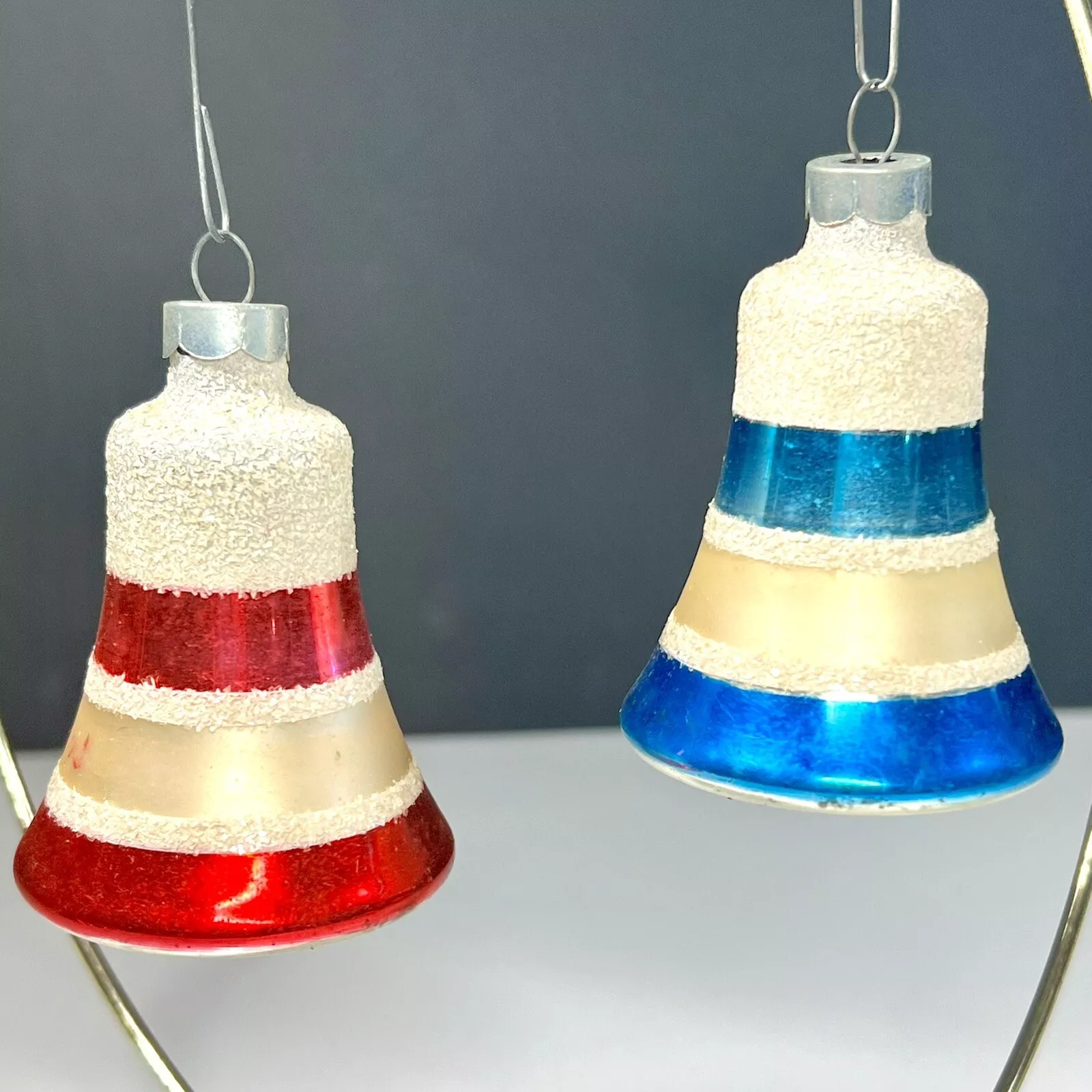 Vintage SHINY BRITE Bell Shaped Striped Glass Mica Christmas Ornaments ...