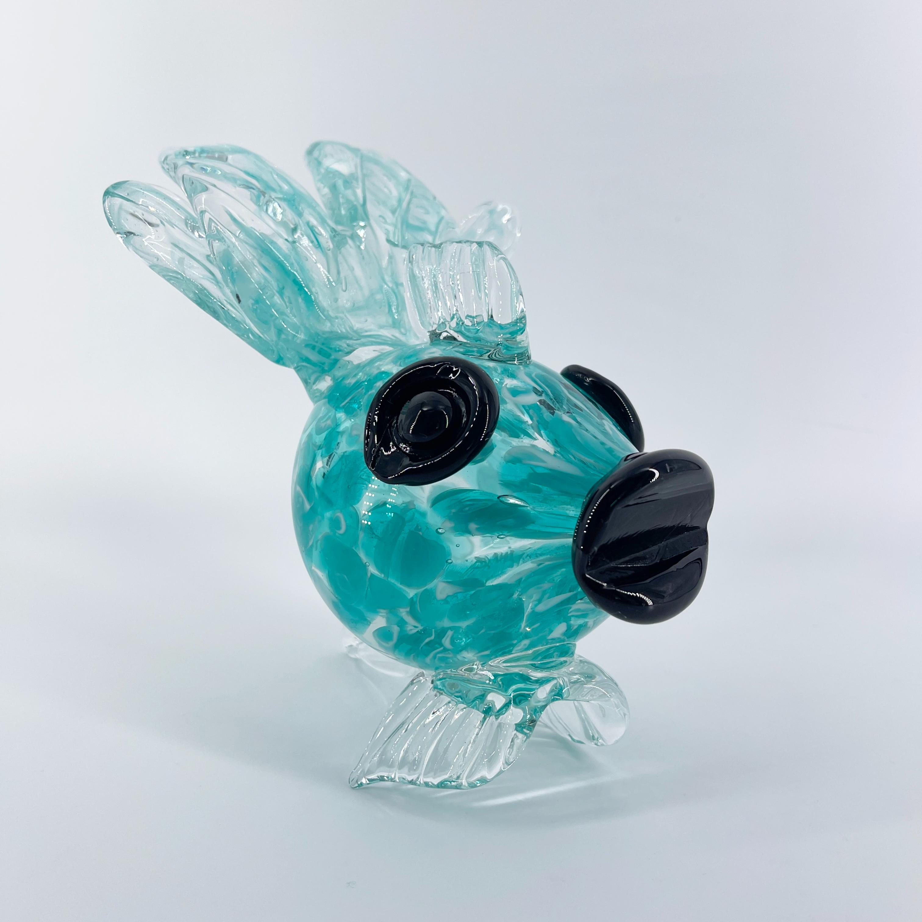 Teal Blue Kissy Lips Blown Art Glass 6.25" Tall Angel Fish Figurine ...