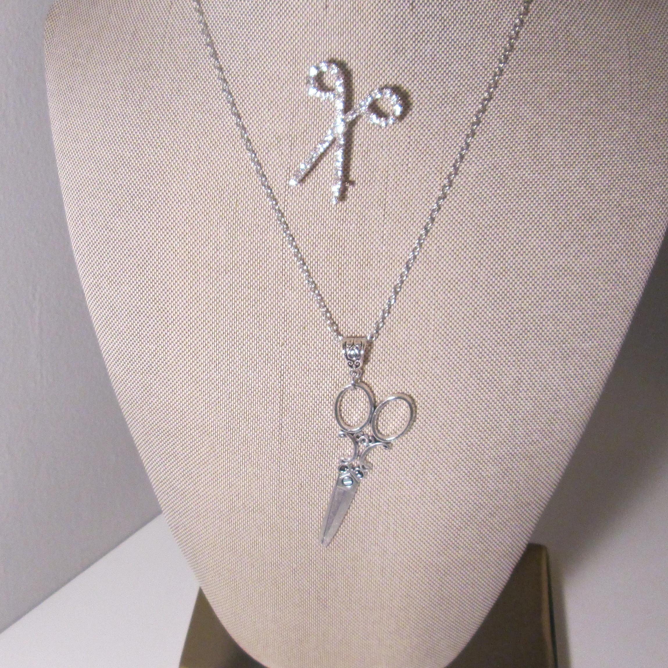 Vintage Victorian style Scissor Pendant Necklace with Scissor Brooch