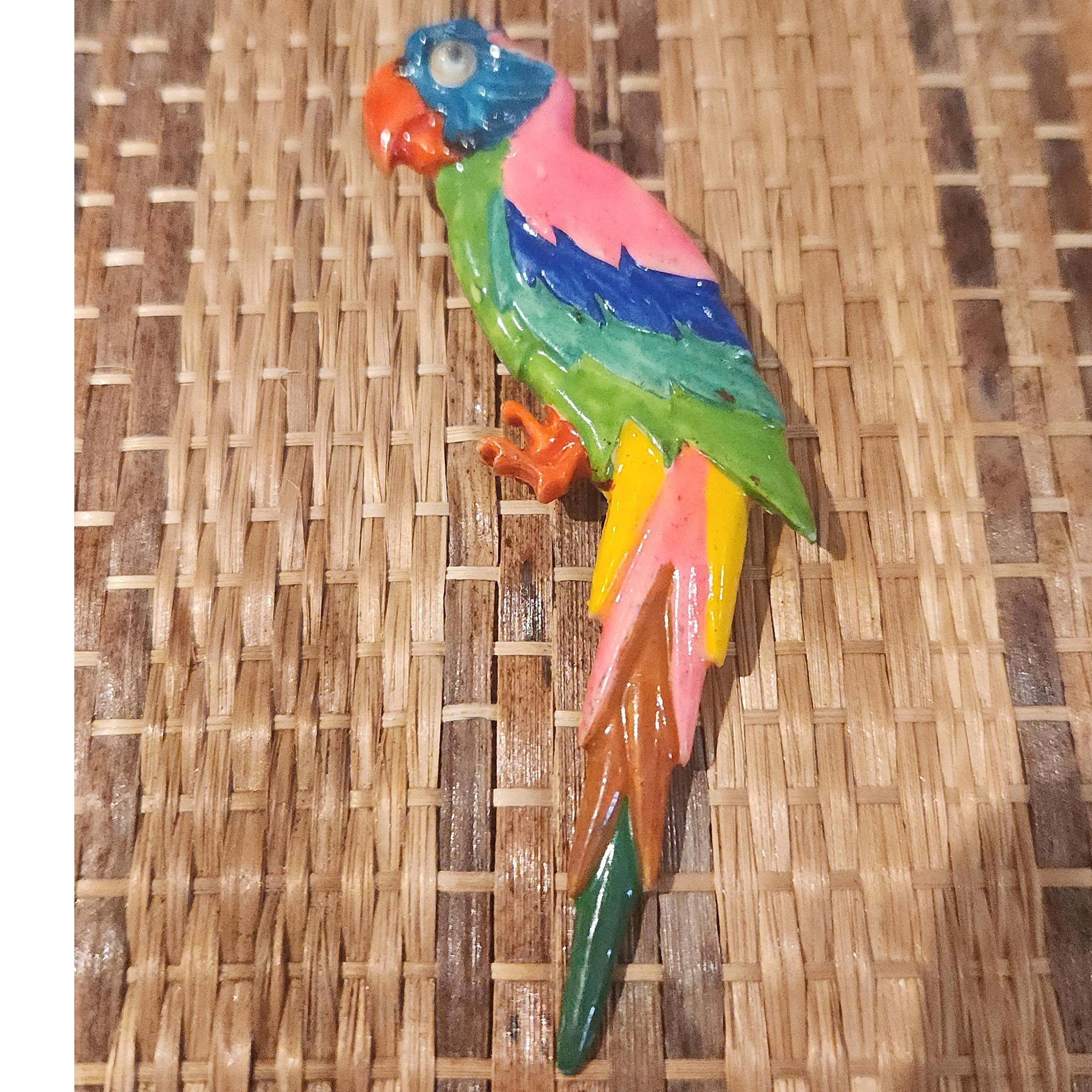 Vintage Colorful Parrot Pin Broach Googly Eyes
