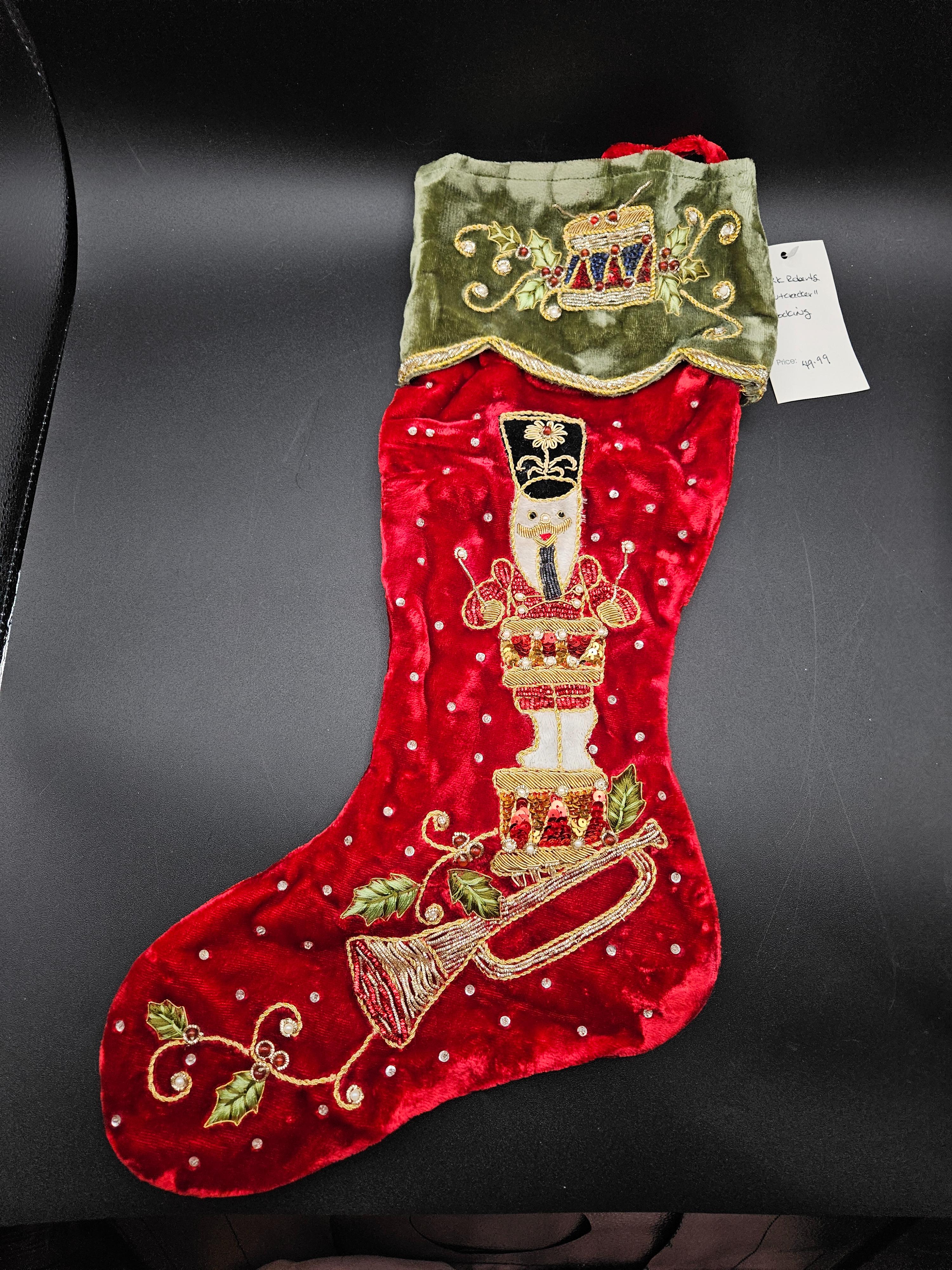 Mark Roberts Drummer Boy Christmas Stocking Red Velvet Beaded with Sequins