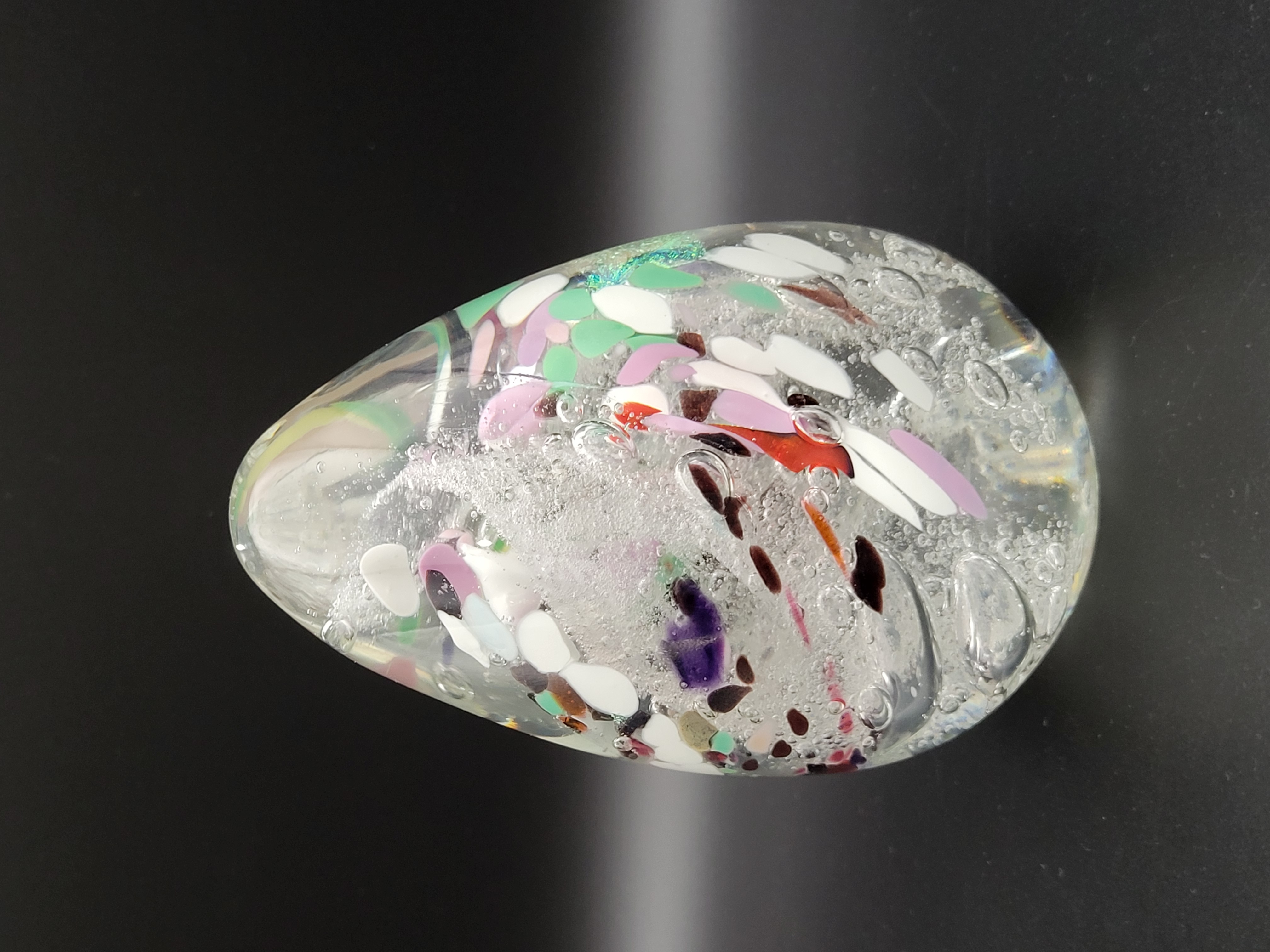 Karg Signed Large Egg Shaped Paperweight with a swirl of Colorful Glass ...
