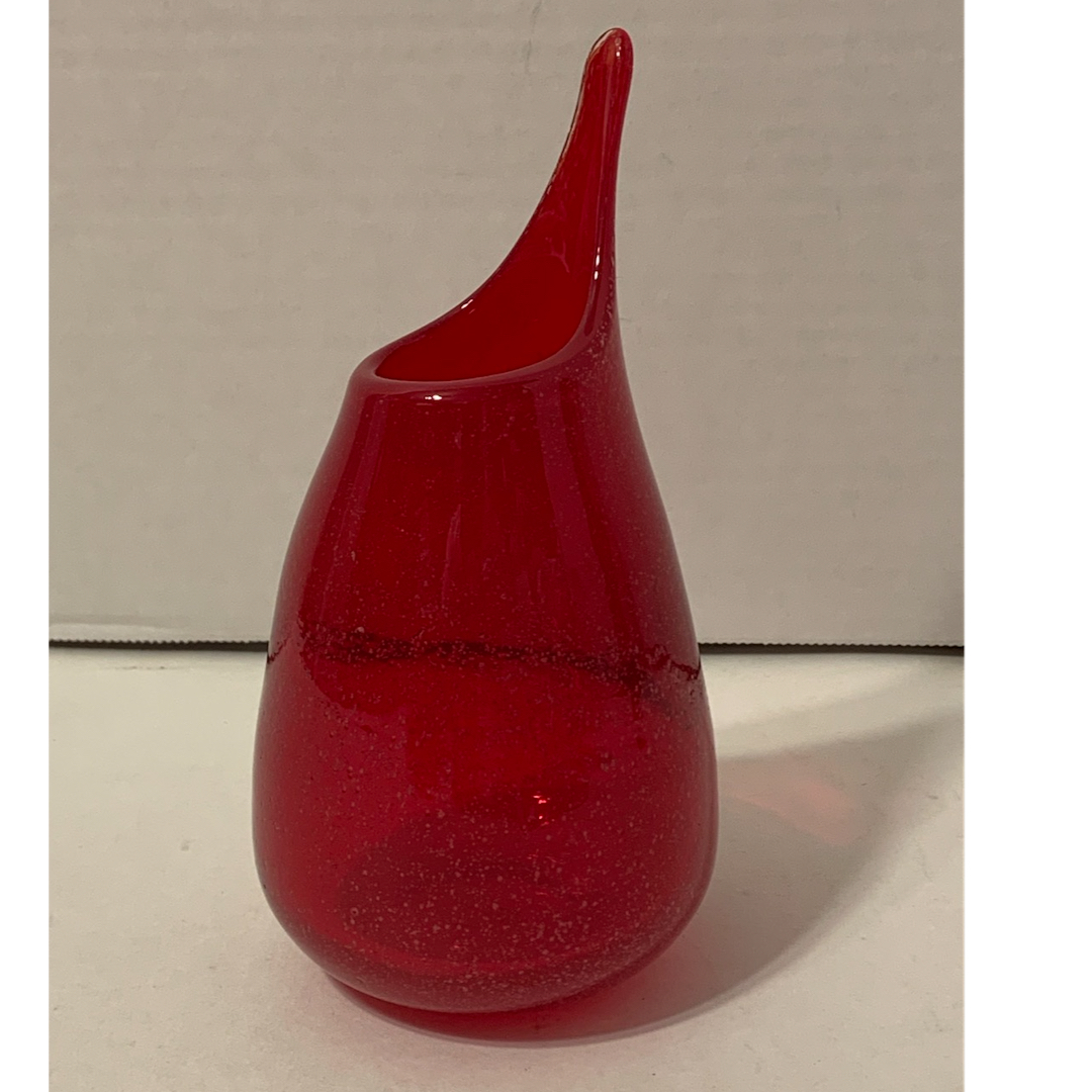 VTG Red Art Glass Seed Bubble Teardrop Vase