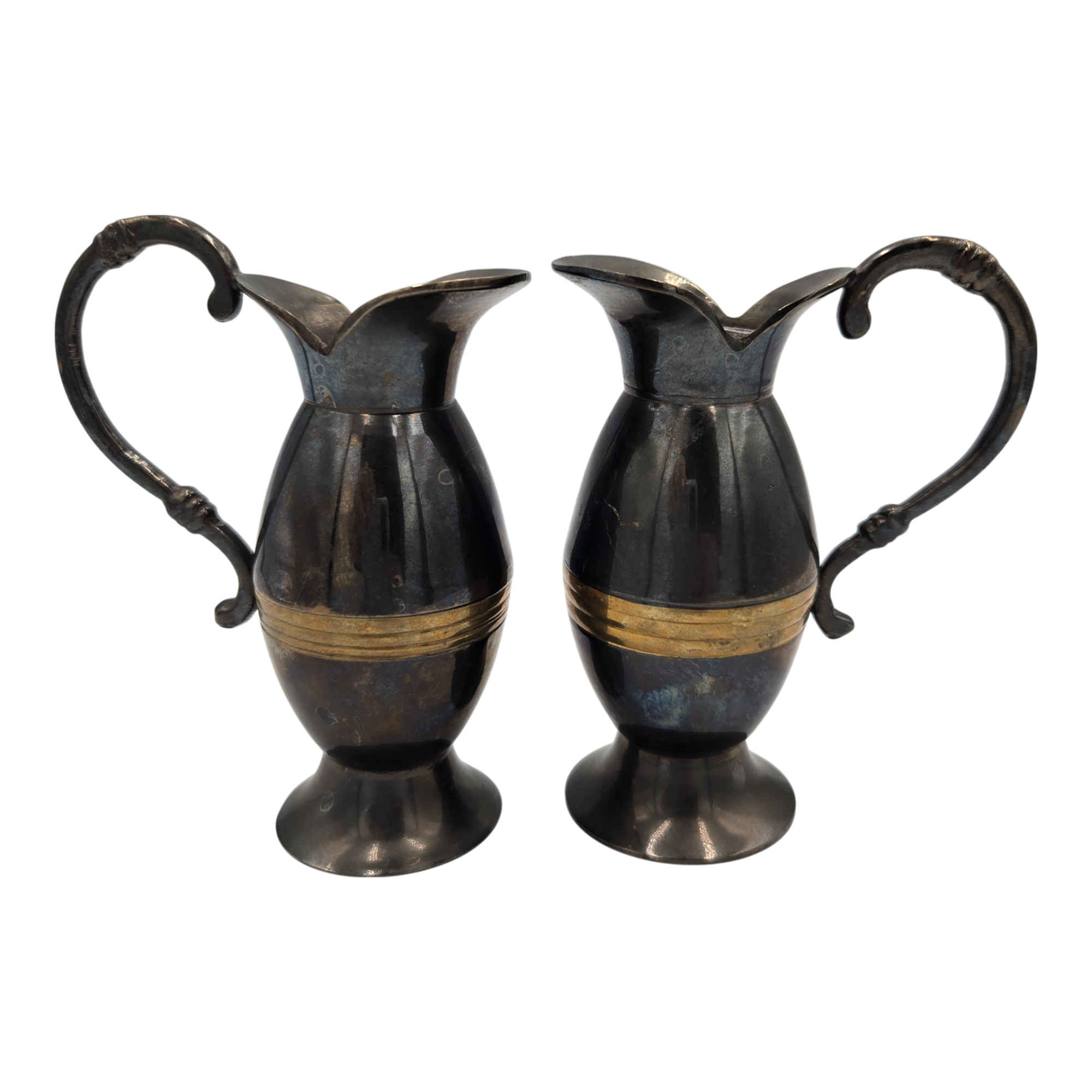Brass Pitchers Bud Vases Two-Tone 4 in. tall Set of 2 India