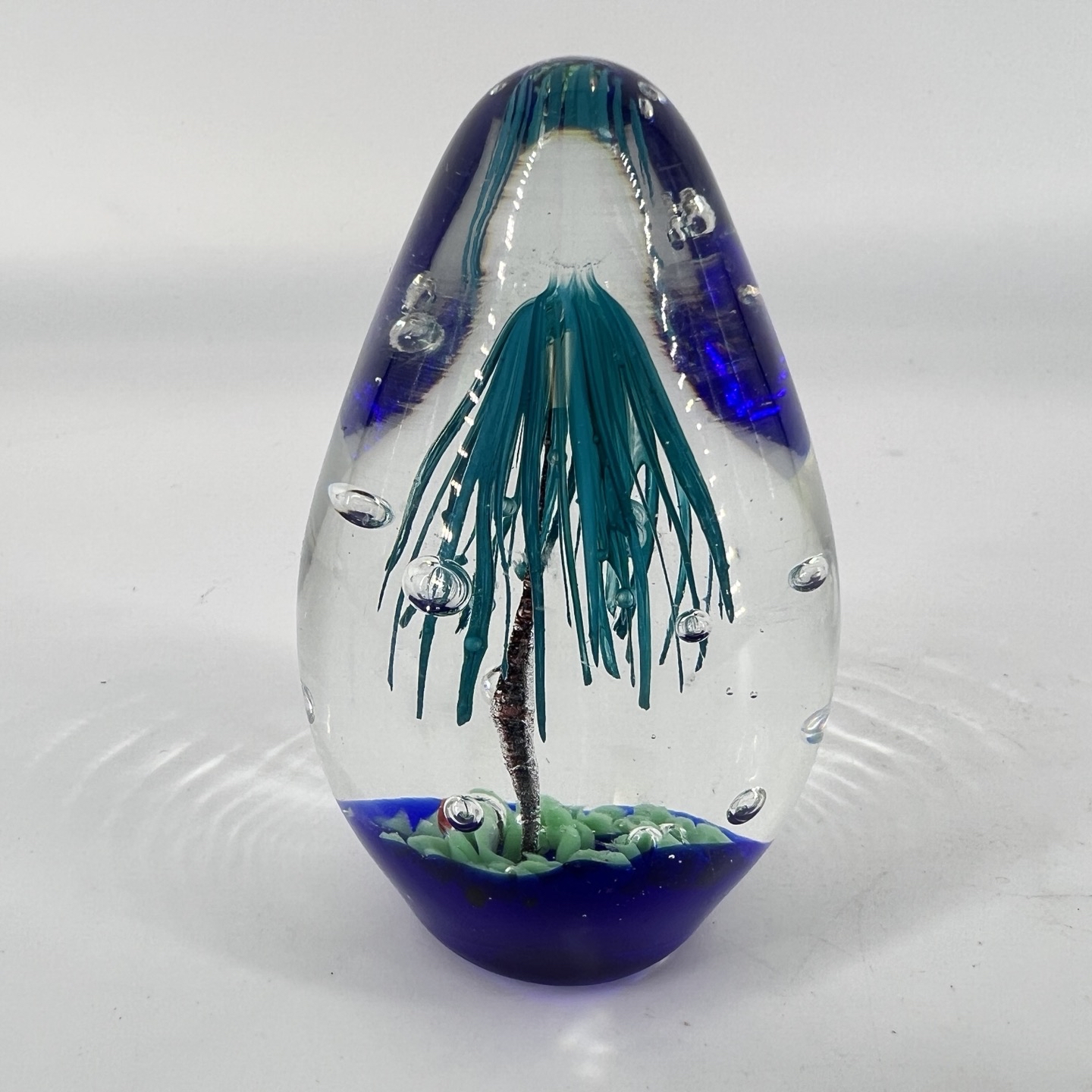 Egg Shaped Palm Tree Art Glass Paperweight