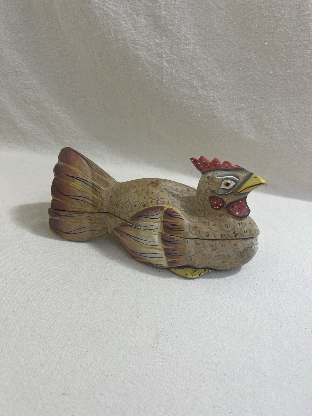 Hand Carved Wood Chicken Trinket Box Unique Eclectic Maximalist ...