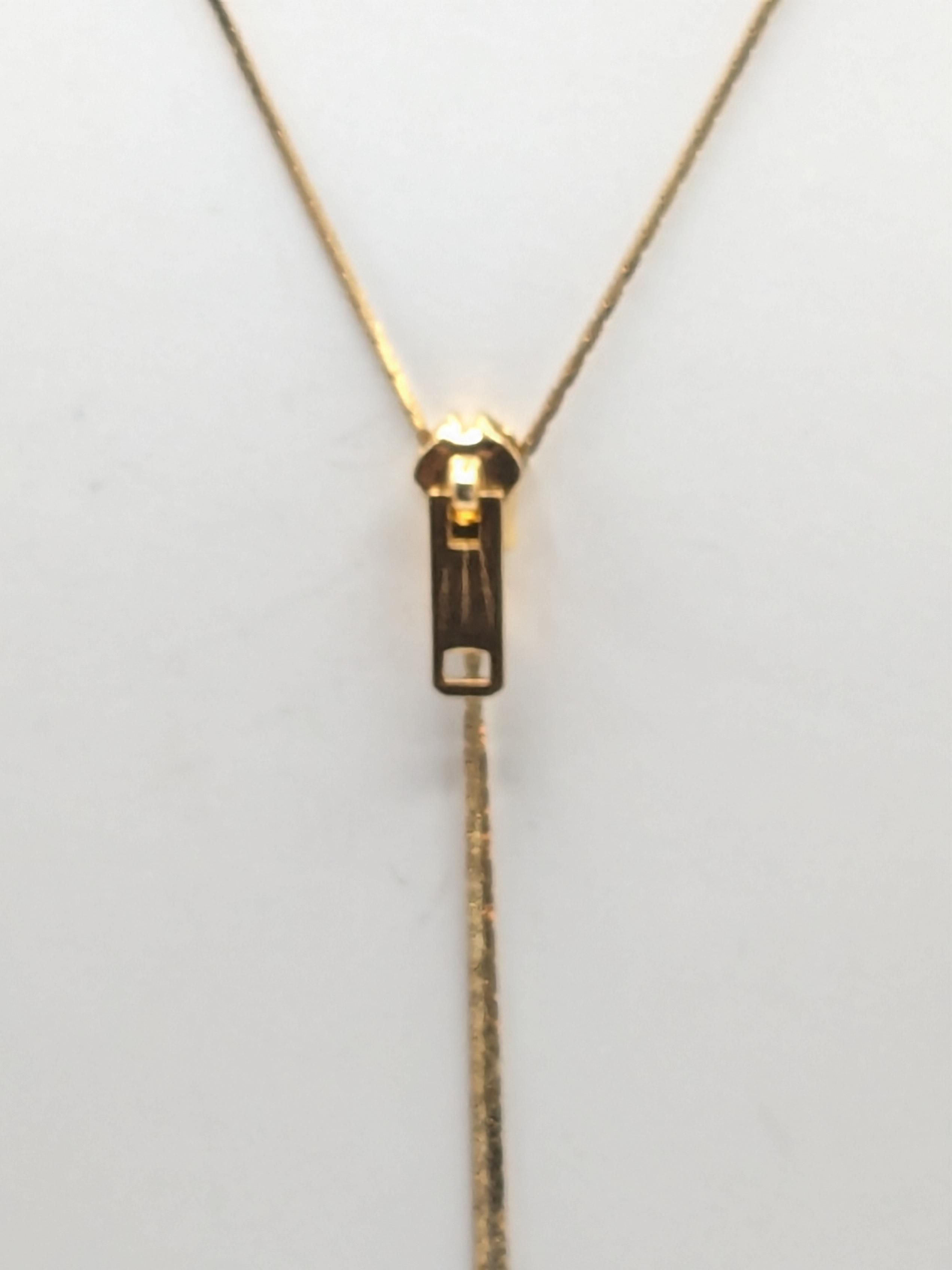 Gold Tone Zipper Slide Chain Lariat Necklace