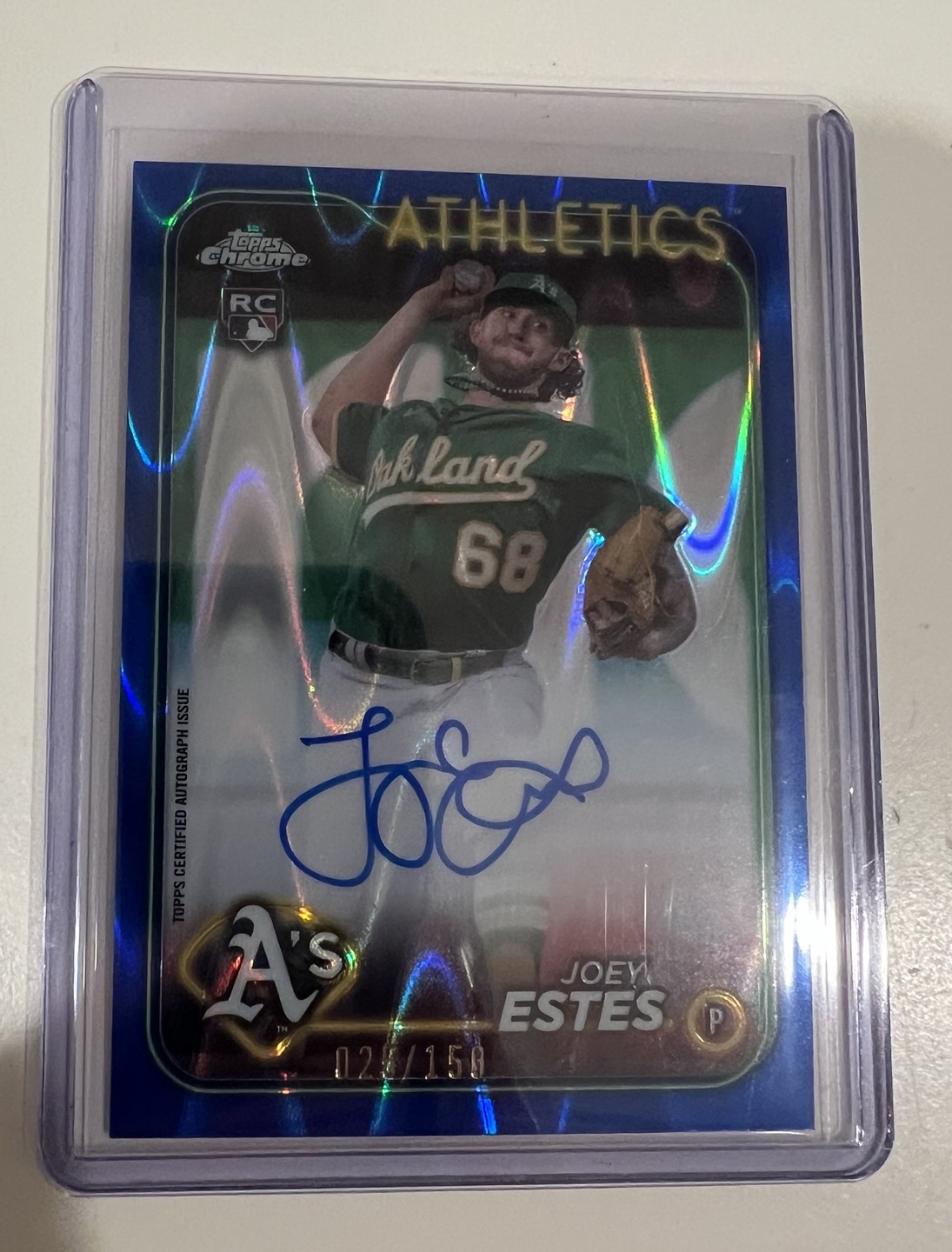 Joey Estes RC Chrome Auto Blue Ray Wave /150 Oakland Athletics