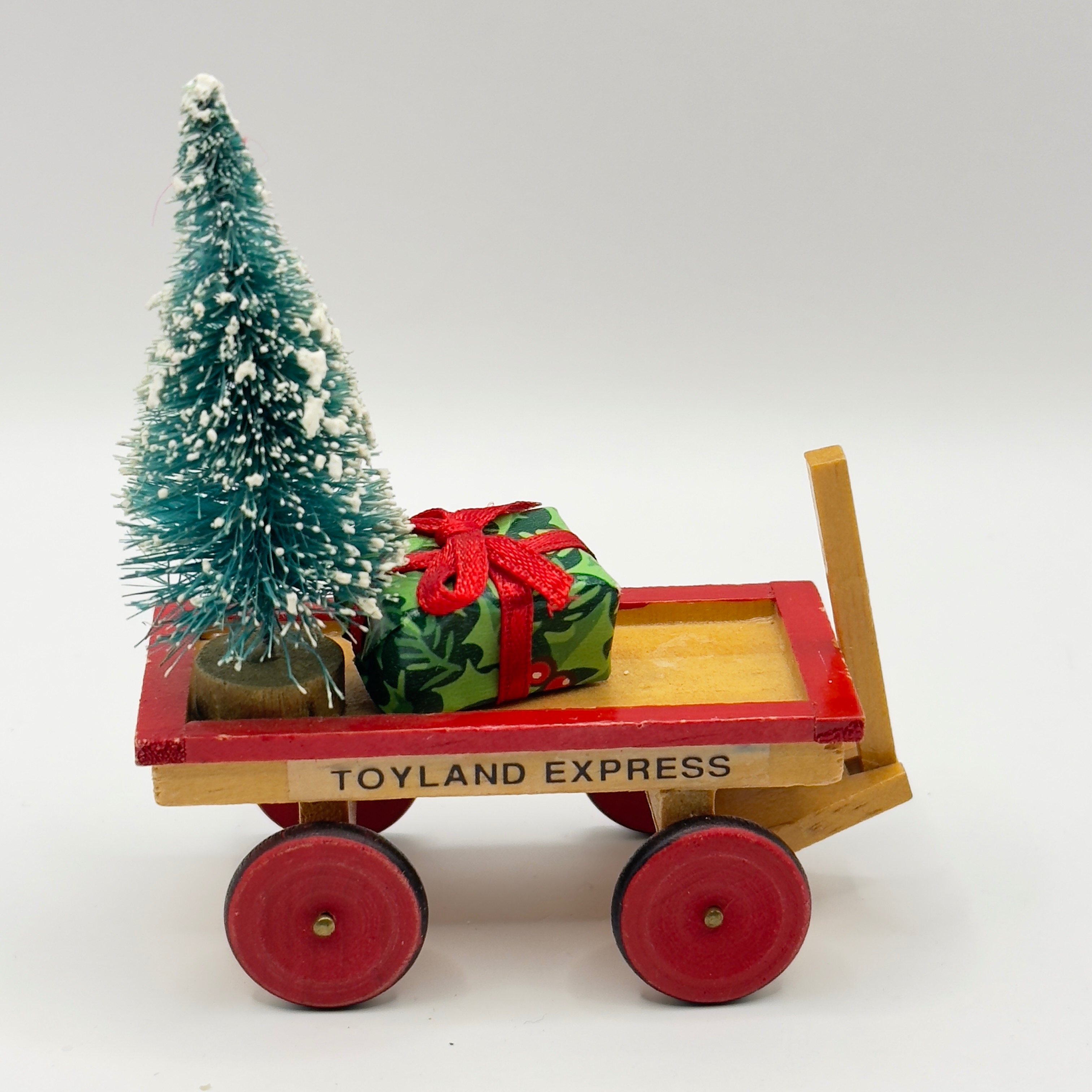 Vintage Christmas Toyland Express Wagon with Bottle Brush Tree and Gift ...