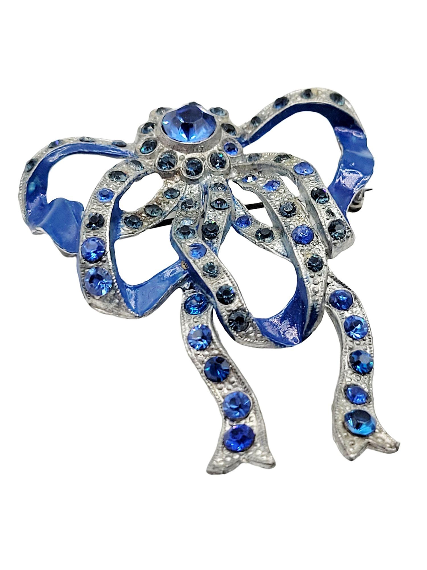 Vintage Art Deco Enamel Pot Metal Bow Brooch (A359)