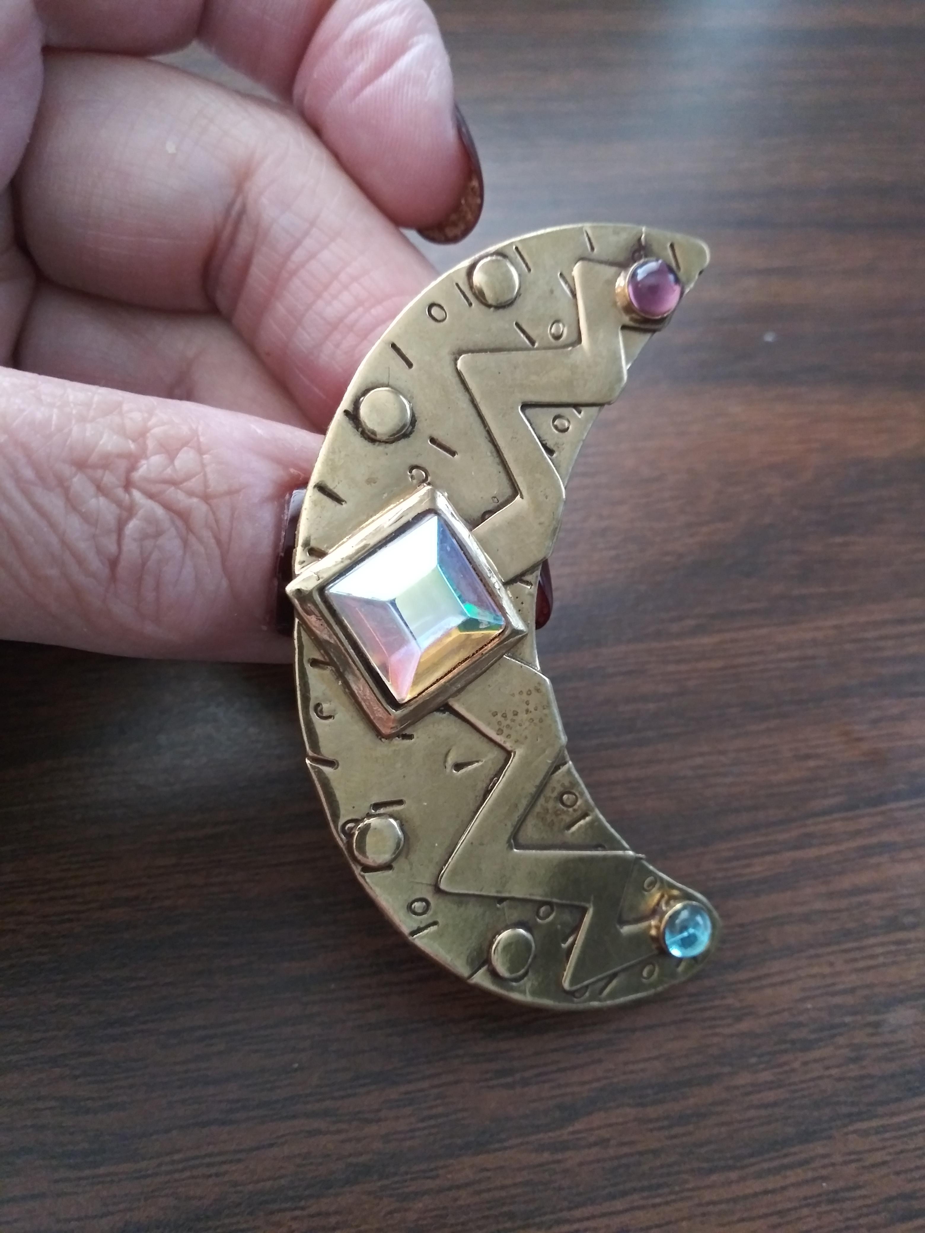 Vintage Unique Artisan 90s Deborah Roberts Crescent Moon Brooch On ...