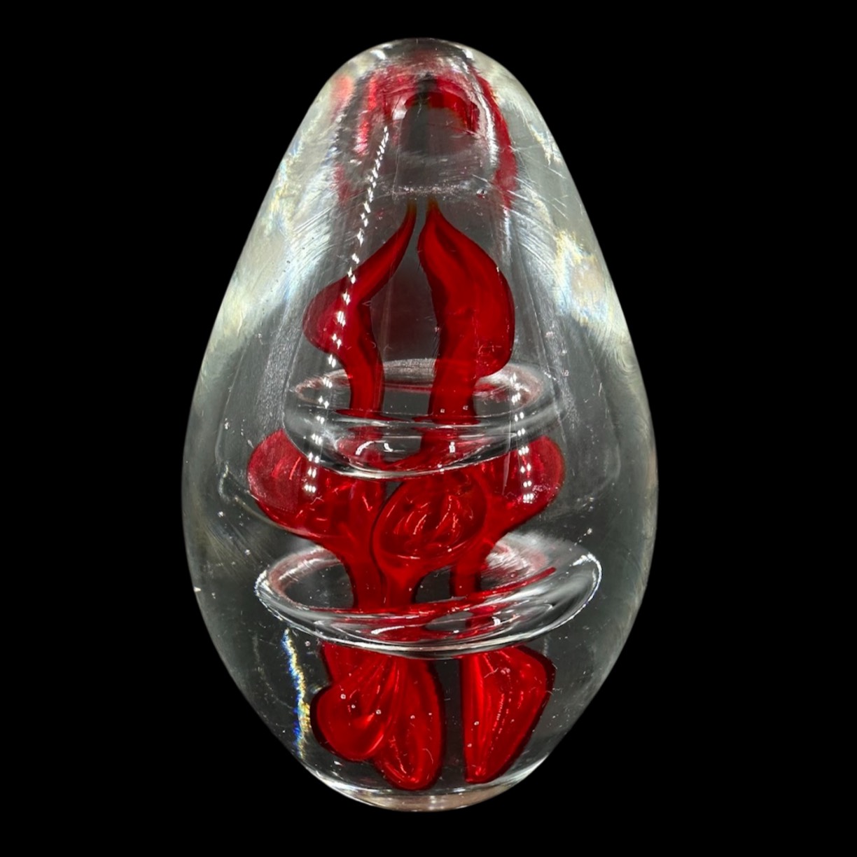 Red Flame Helix Swirl Art Glass Paperweight