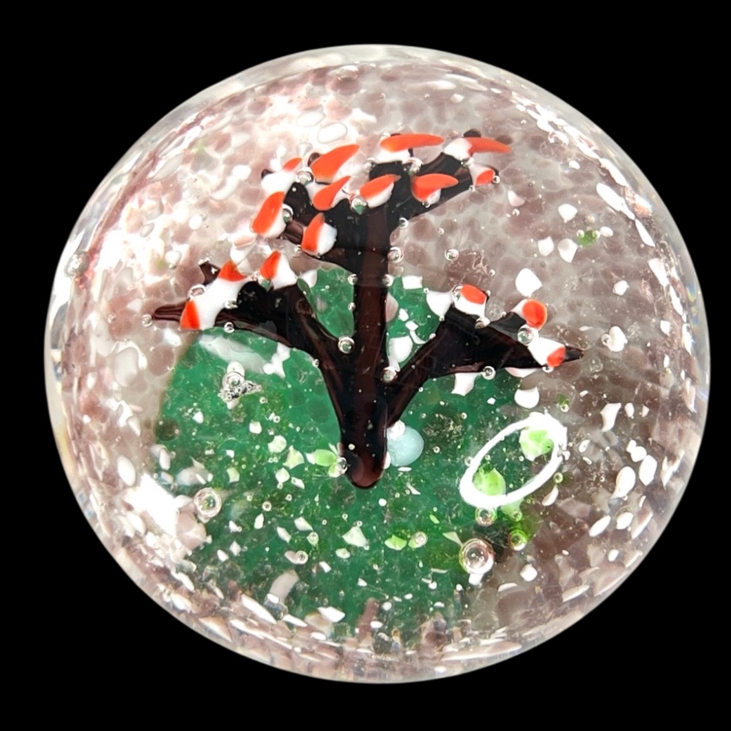 3” Cherry Blossom Tree Paperweight. Art Glass With Green Felt Bottom ...