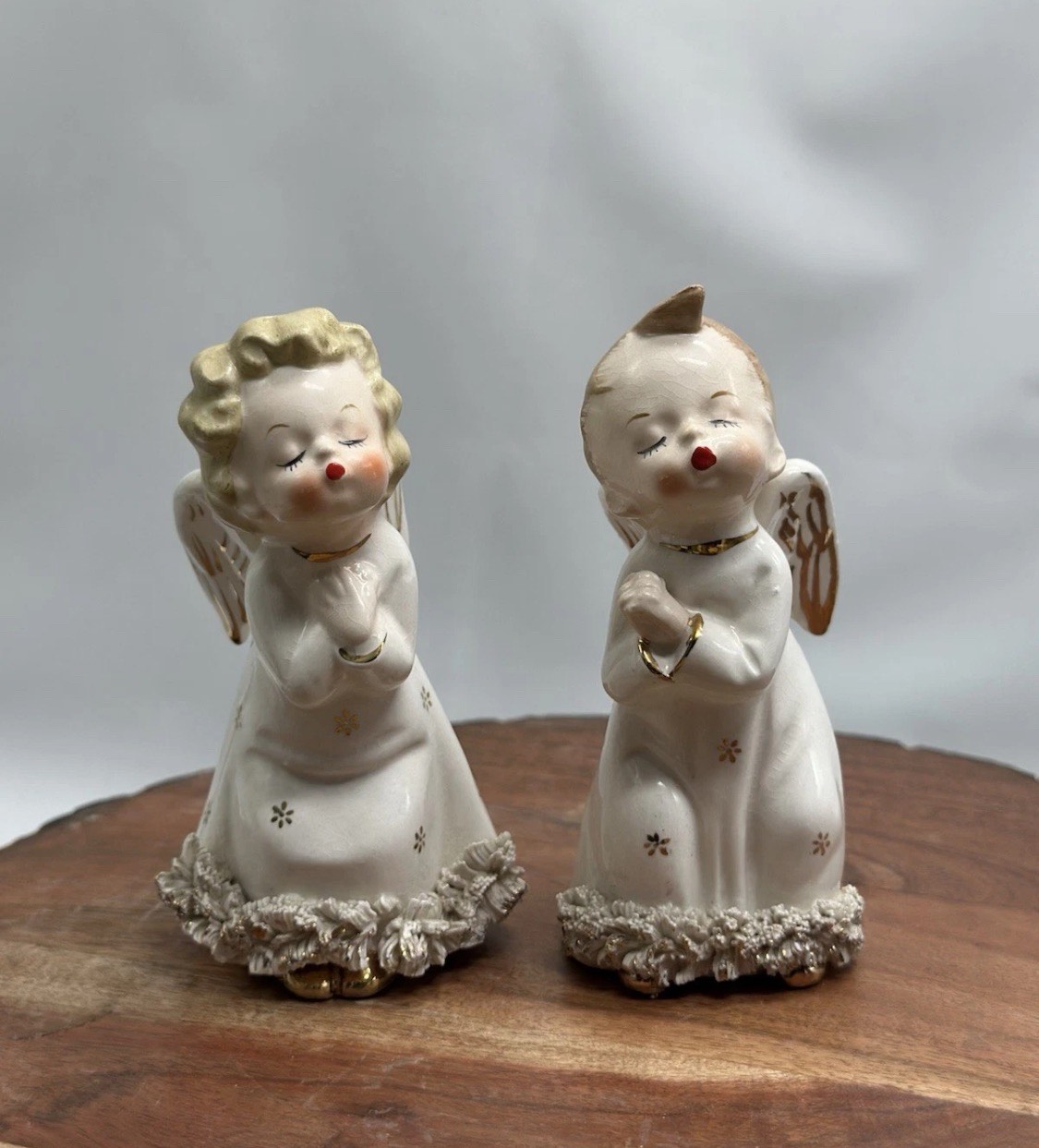 Vintage Kissing Angel Boy Girl Porcelain Figurines Spaghetti Trim Gold ...