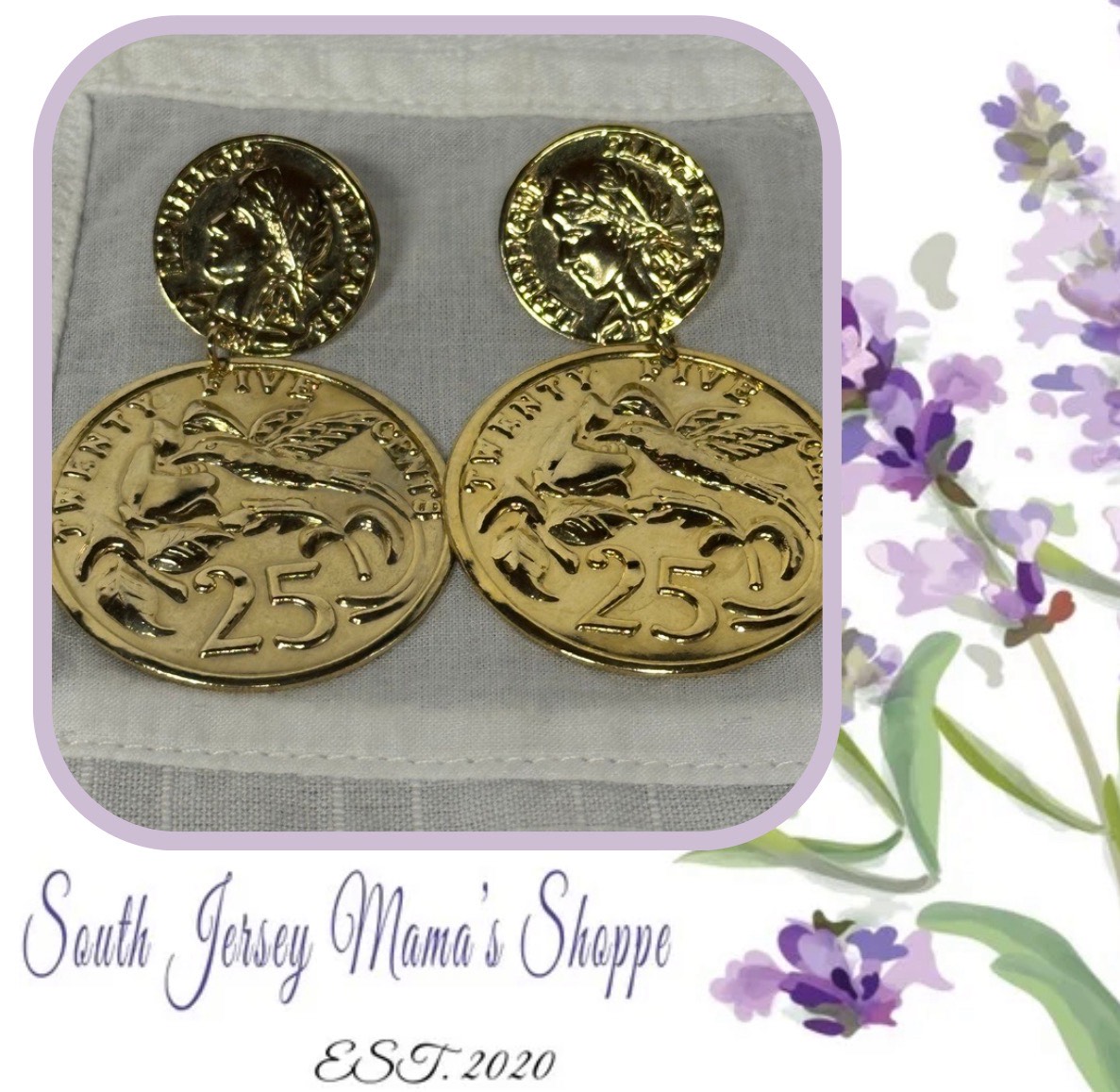 Vintage Lightweight Gold Tone Metal Coin Dangle Pierced Earrings