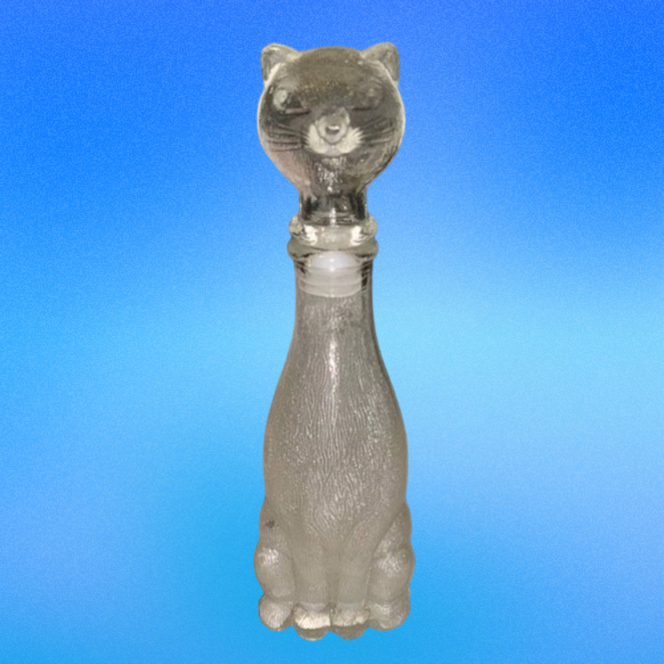 Vintage Clear Glass Cat Decanter Figurine Bottle
