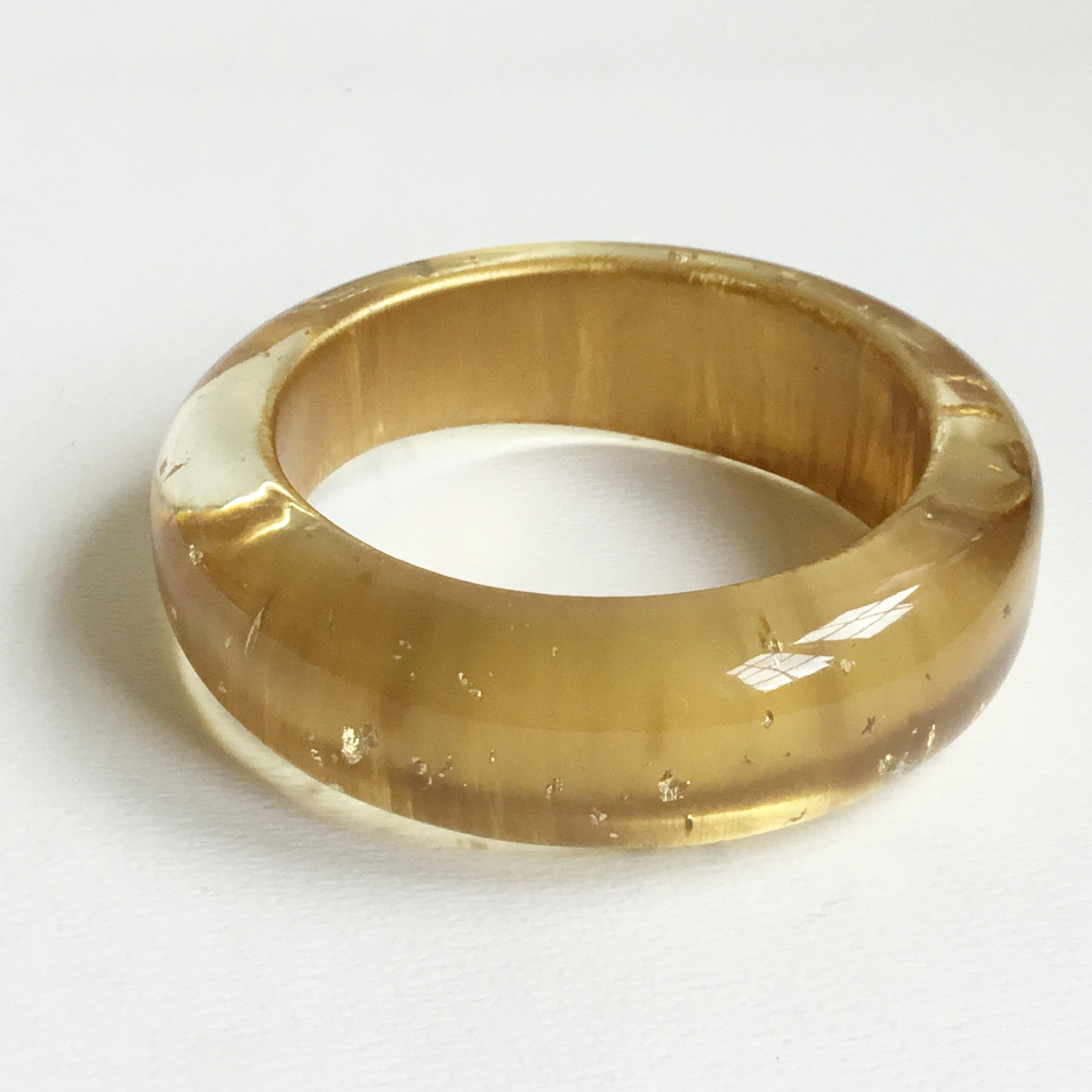 Vintage Clear Lucite Gold Tone Flecks Confetti Asymmetrical Chunky Wavy ...