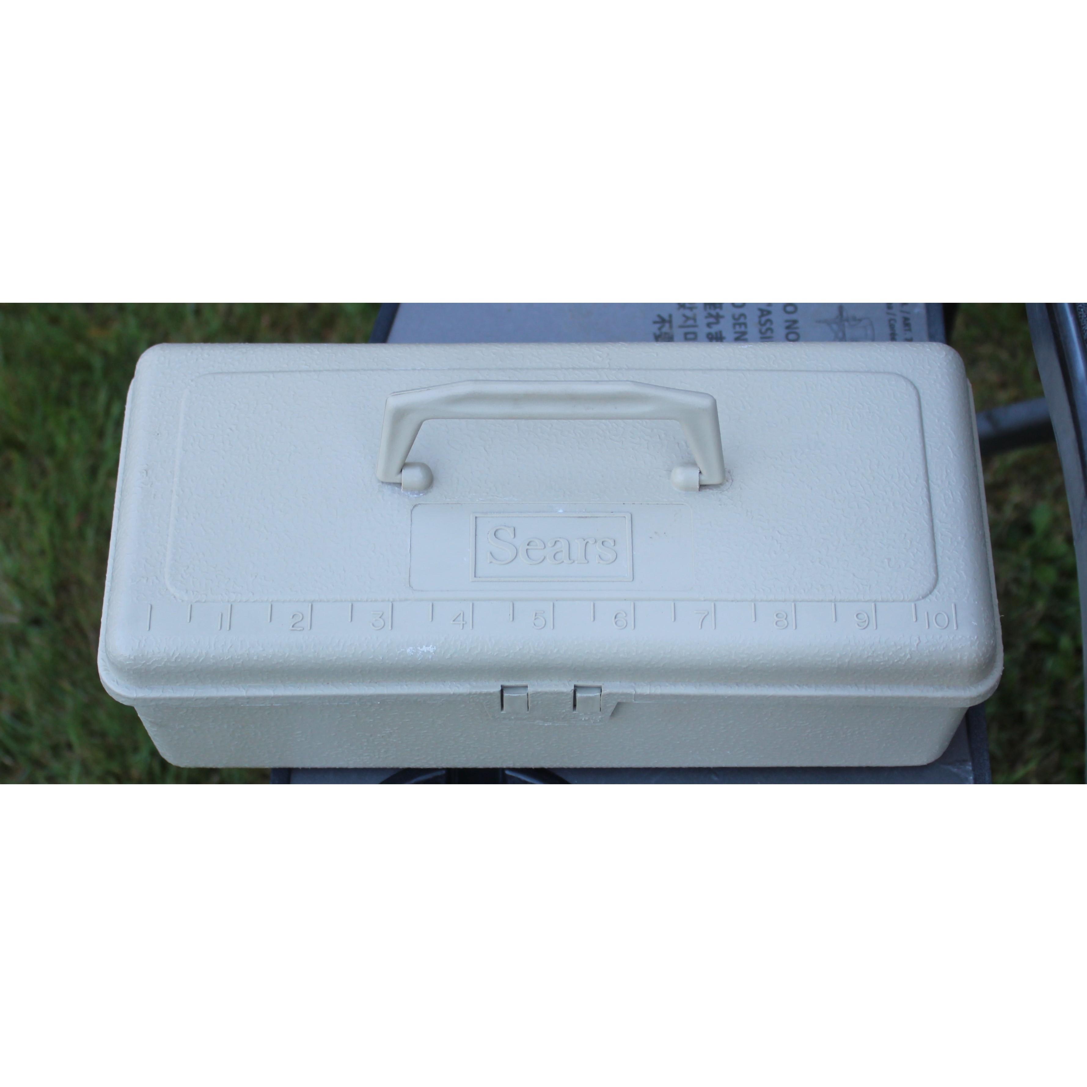 🌸Vintage 🌸Sears Plastic Beige Tool Tackle Box 10.75" x 5" X 4.25" tan beige