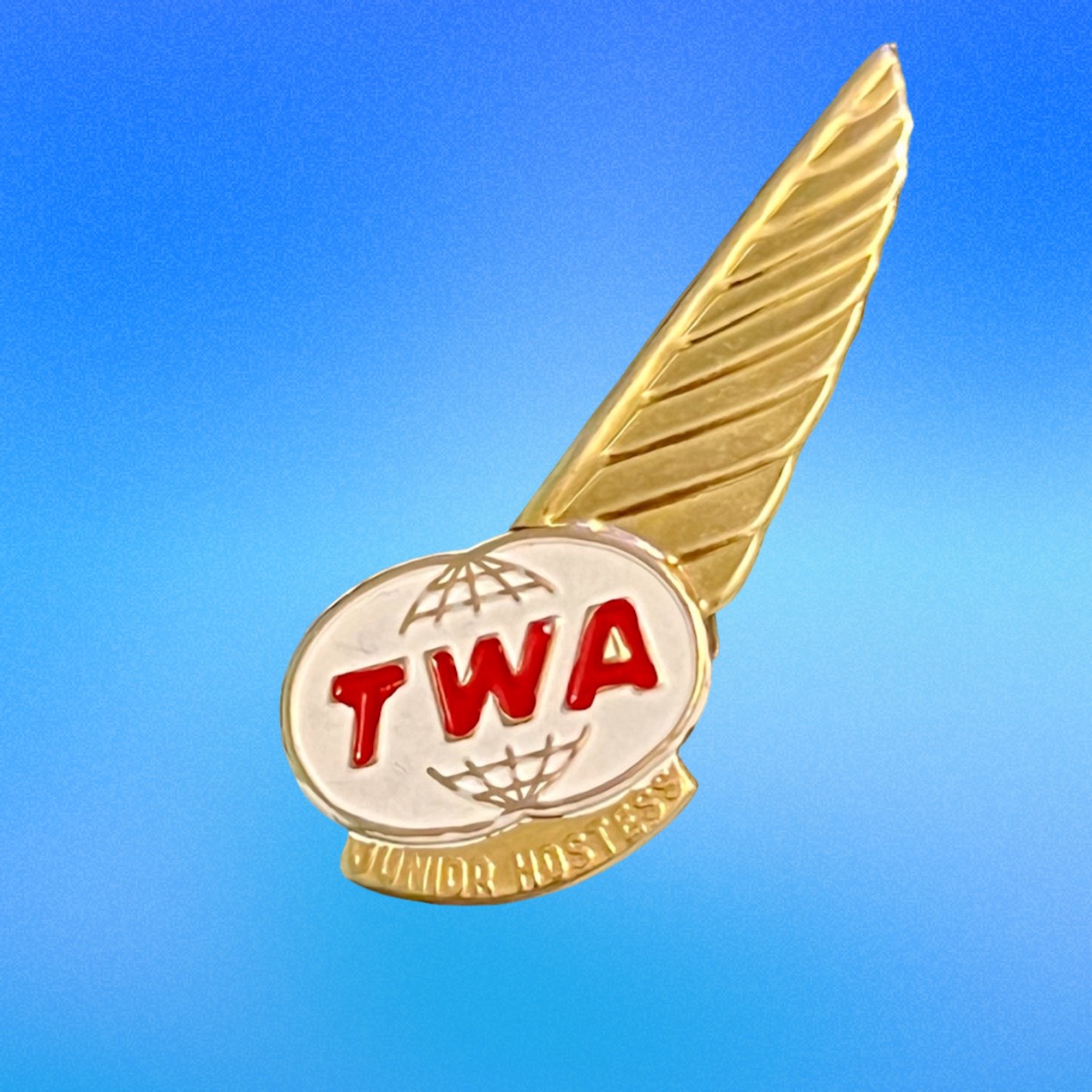 Vintage TWA Junior Hostess Airlines Wing Goldtone Metal Brooch Pin