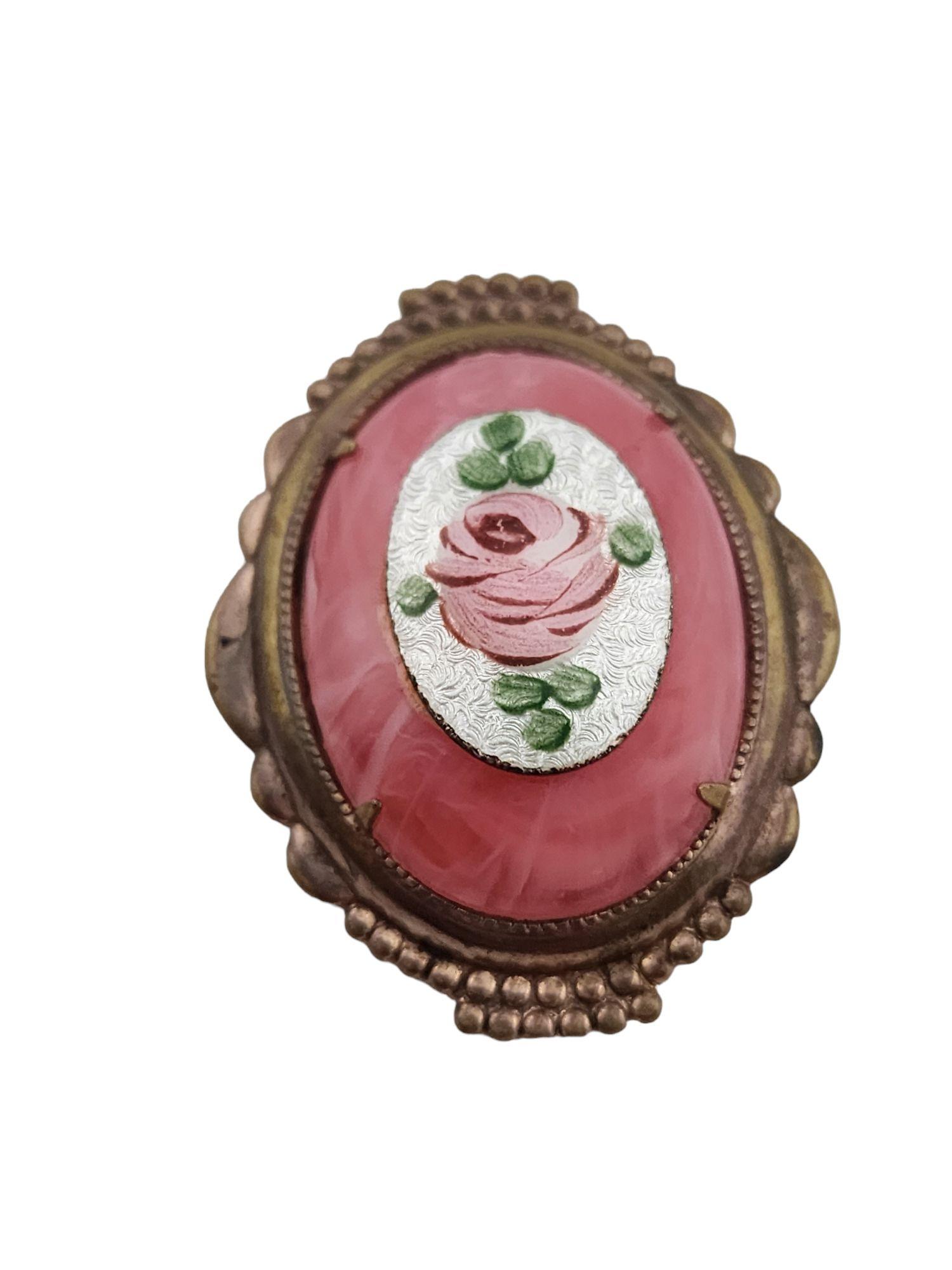 Vintage Enamel over Marbleized Resin Brooch