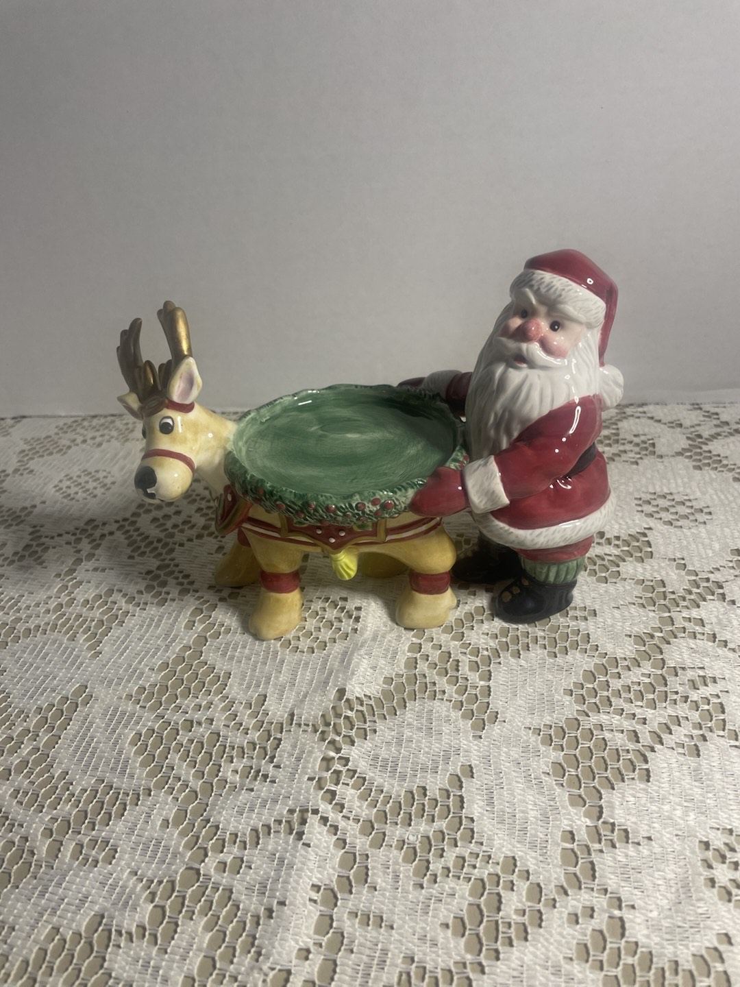 Fitz And Floyd Deer Santa Reindeer Pillar Candle Holder Christmas ...