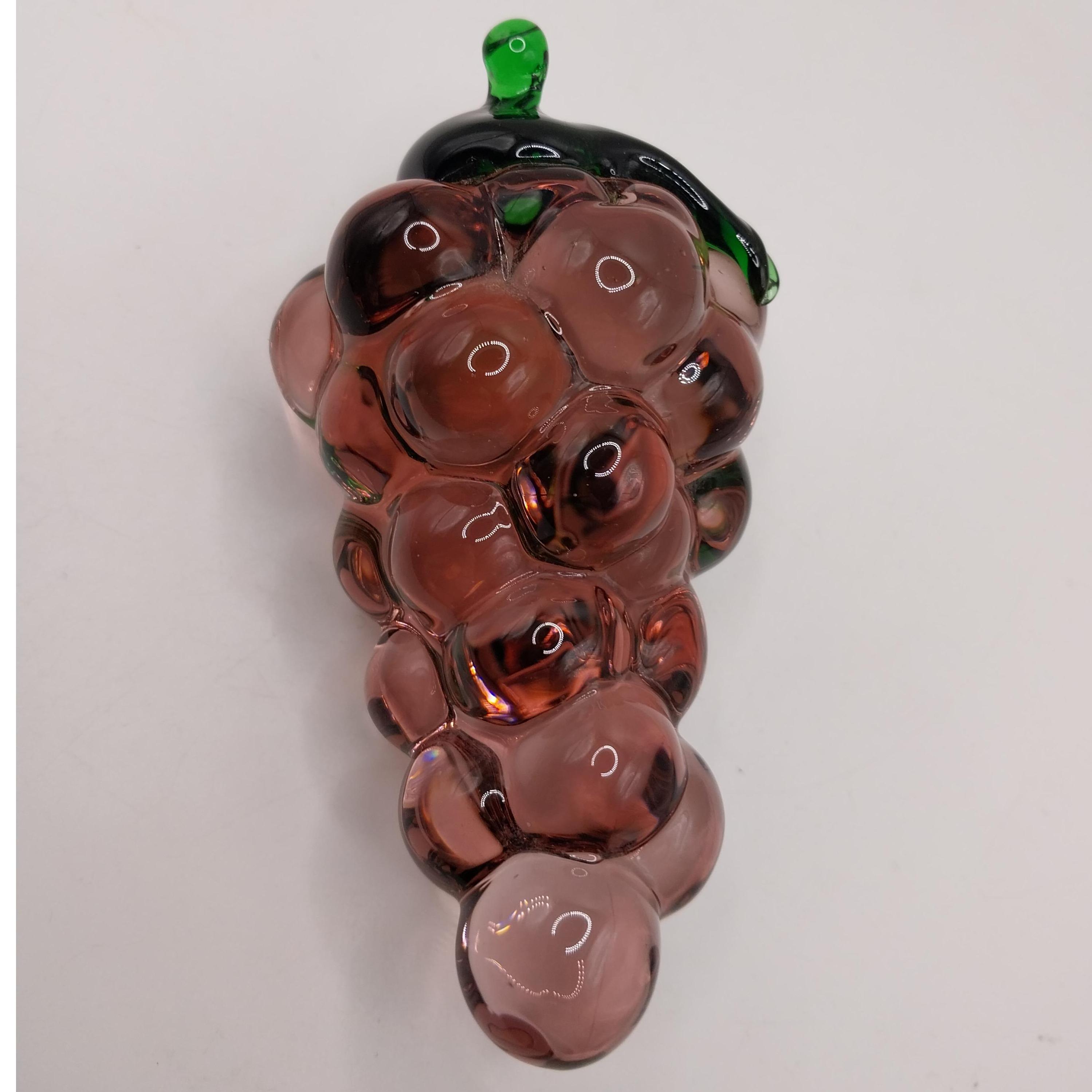 Vintage Hand Blown Art Glass Purple Grapes Cluster Paperweight/Decor Piece