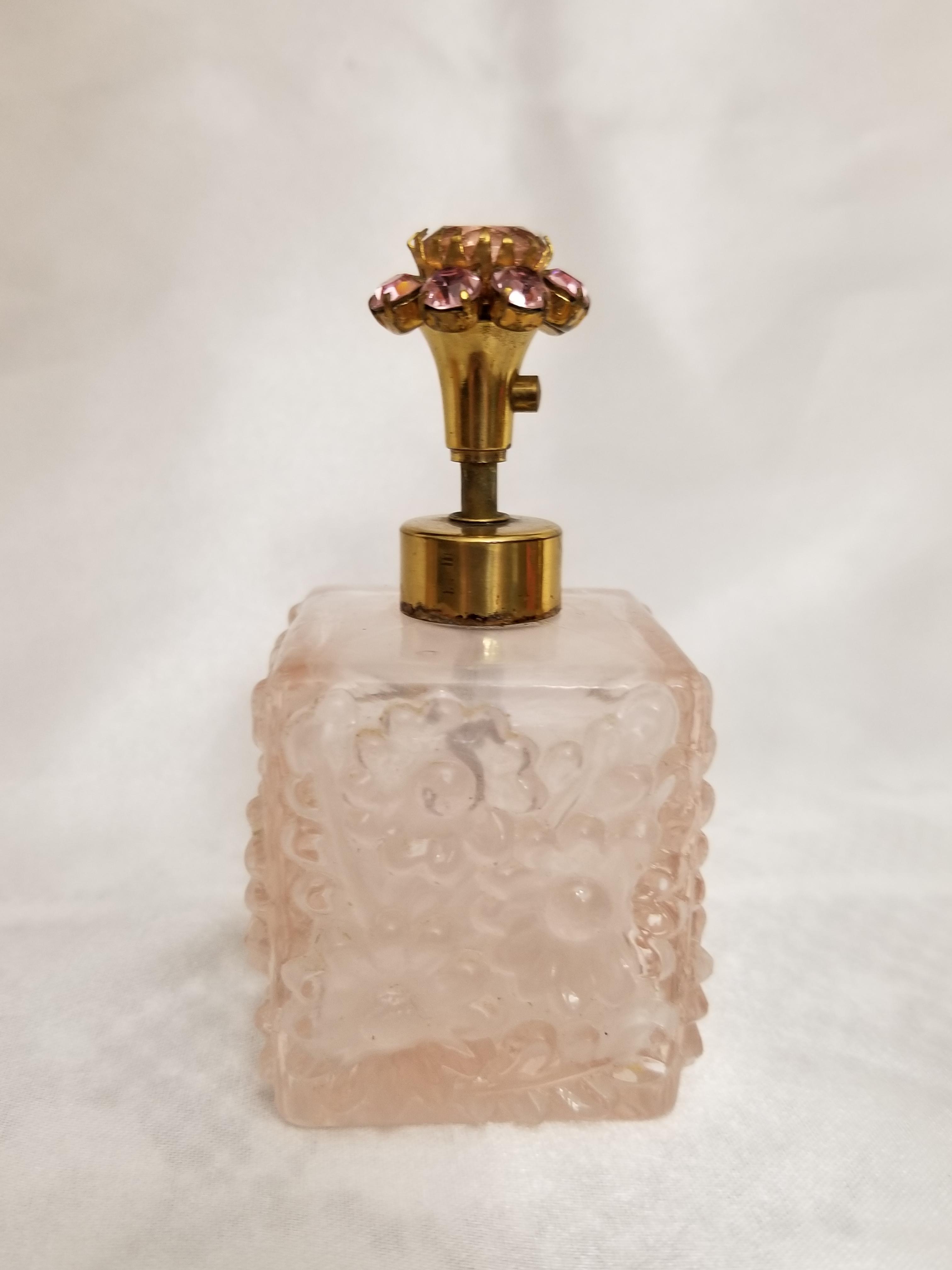 Vintage Pink Pressed Glass Perfume Atomizer