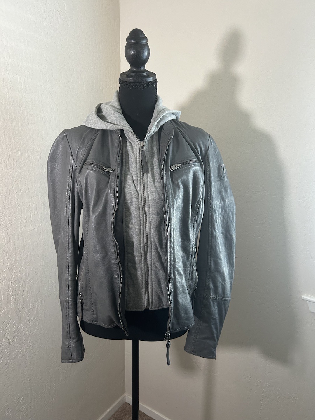 EUC Mauritius Leather Jacket With Sweatshirt Lining