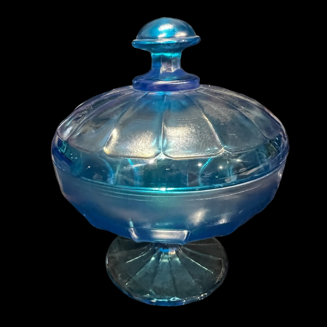 Fenton Celeste Blue Stretch Glass Candy Dish 6”