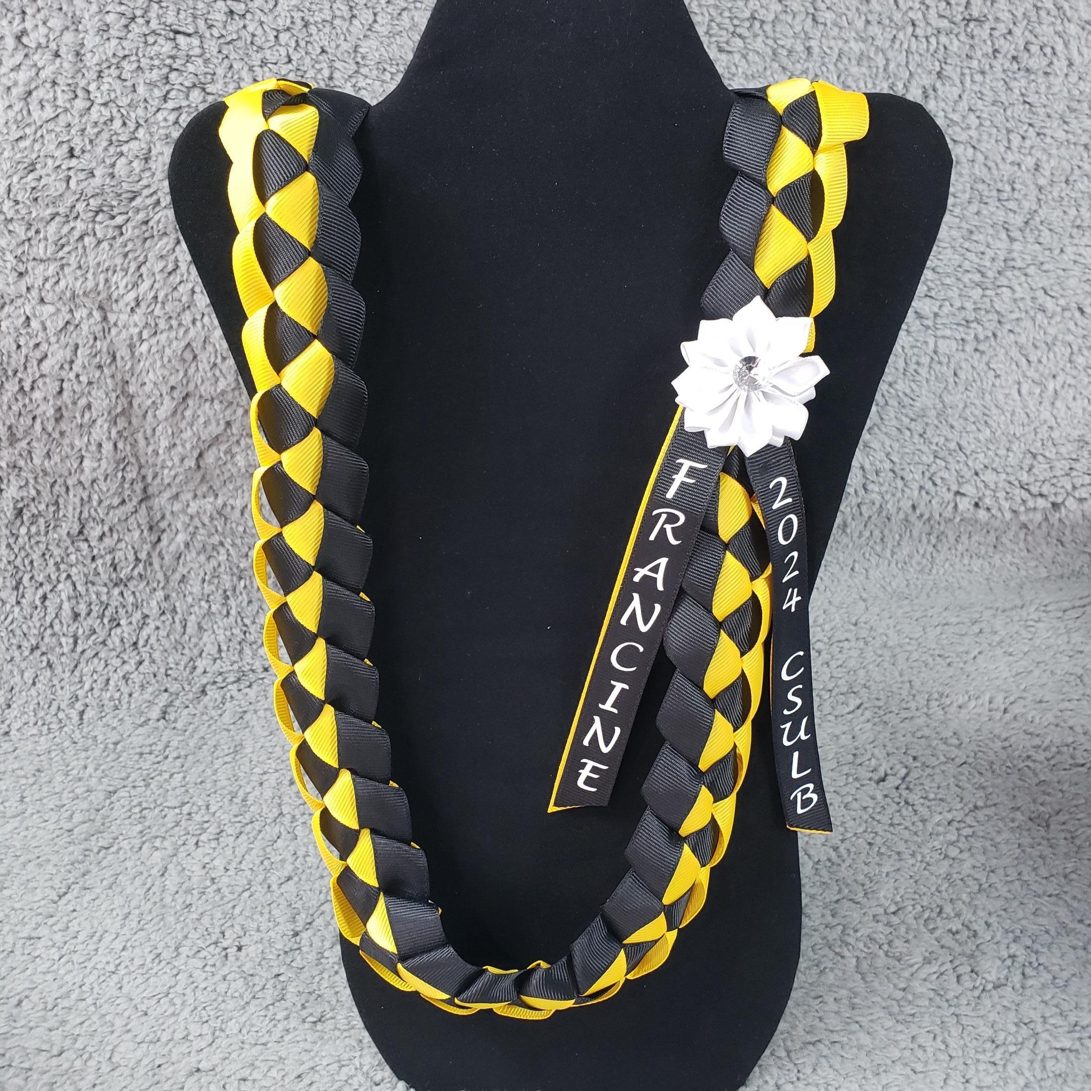 Personalize Hawaiian Graduation 2-Ribbon Custom Color Lei with Satin ...