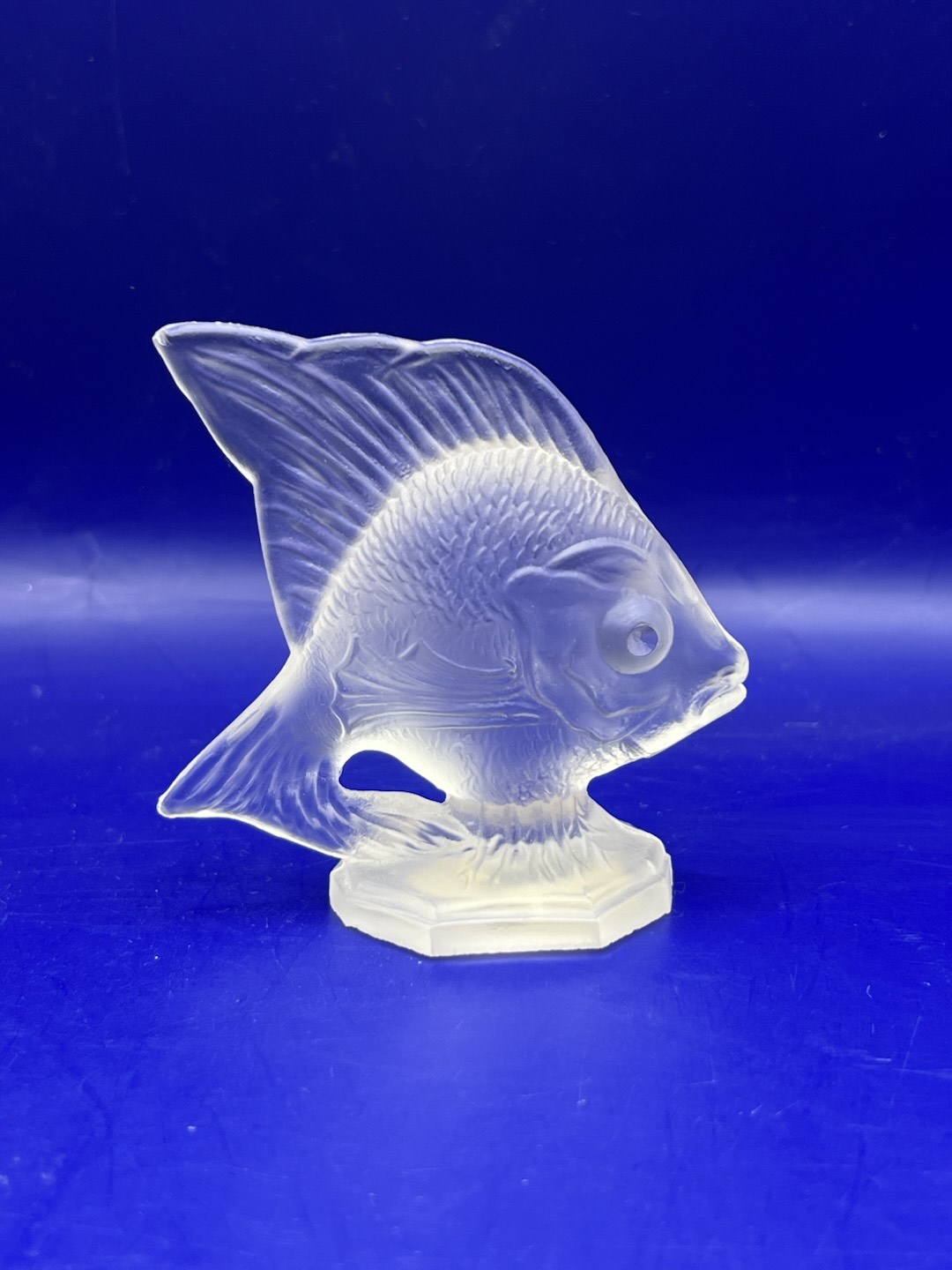 Small Fenton Fish Clear Satin Glass Figurine 2.75” Small Chip