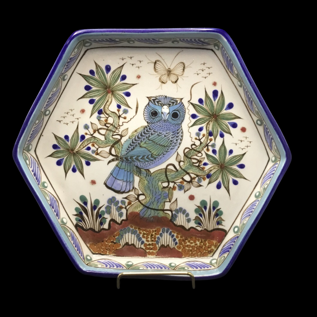 Owl - Ken Edwards Collection SIGNED Studio Pottery Hexagon Tray (5-54)