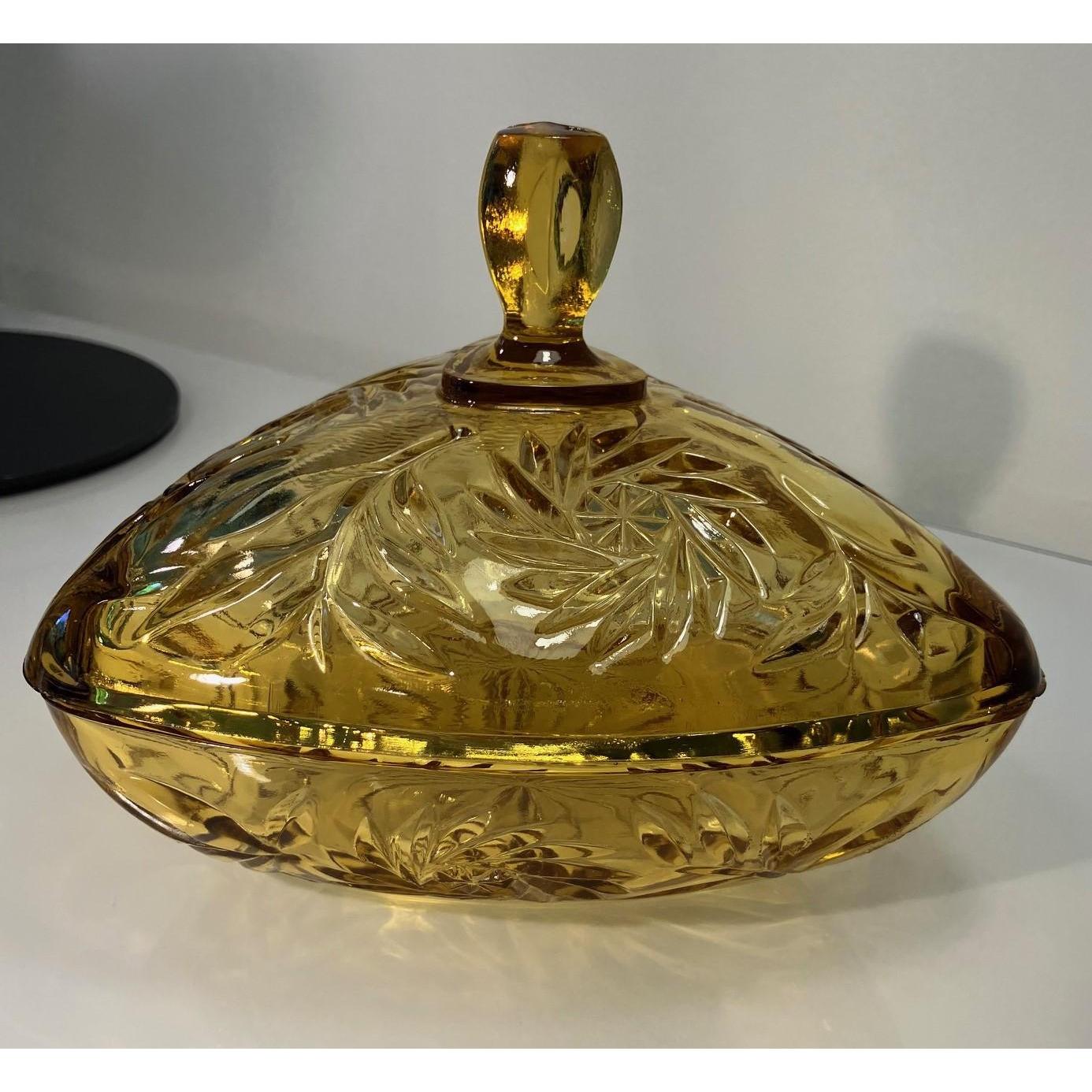 Indiana Glass Triangle Candy Dish Amber Pinwheel Bowl Vintage