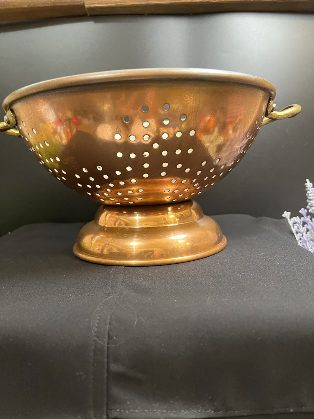 Vintage Brass Handled & Copper Colander w/ Pedestal-Lot 59
