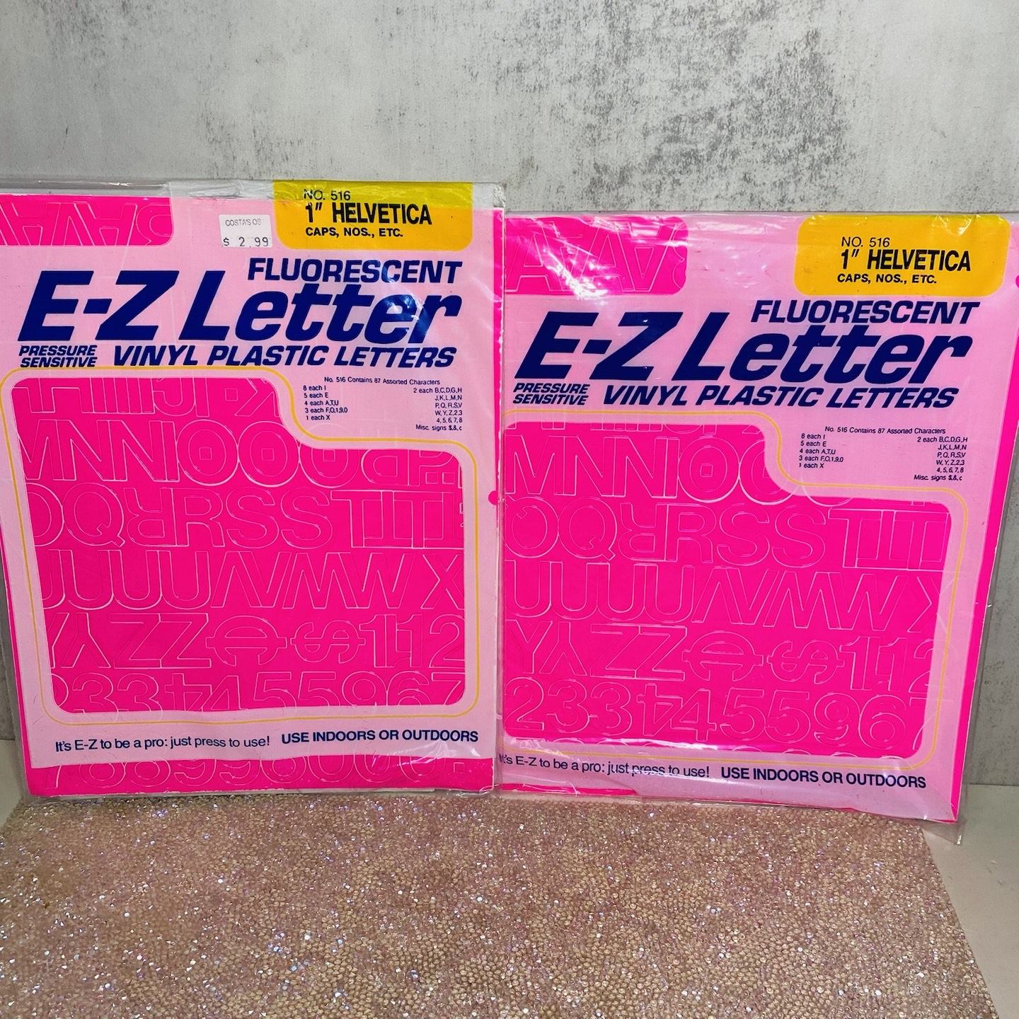 #01 E-Z Fluorescent PINK 💗 Letters 1”