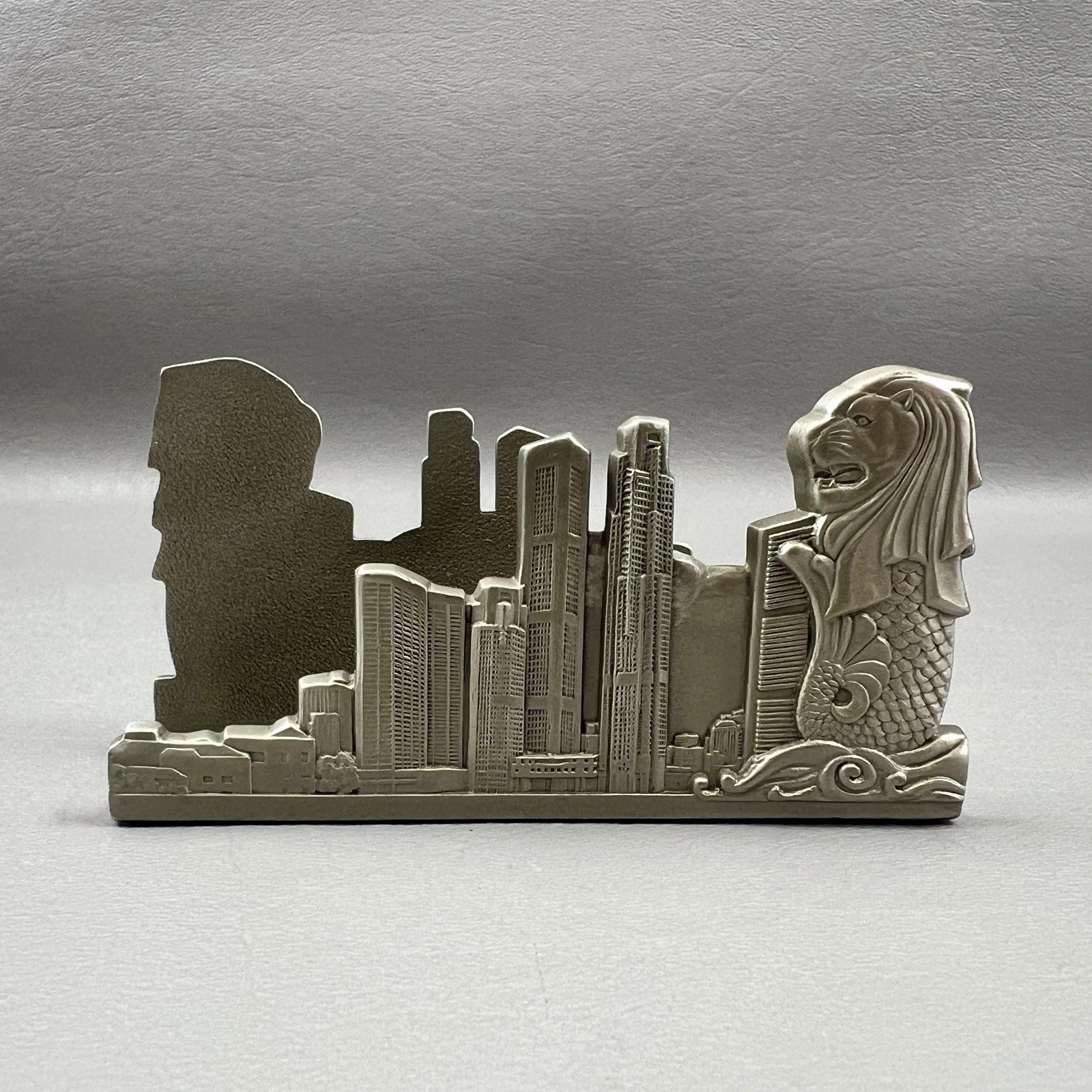 Singapore Skyline Merlion Pewter Business Card Holder Lion Mermaid ...