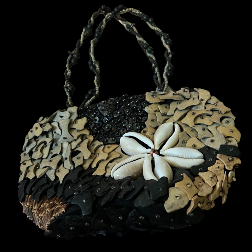 Vintage Pele Shell And Coconut Shell Evening Purse Hand Bag Handmade 6”x 9”