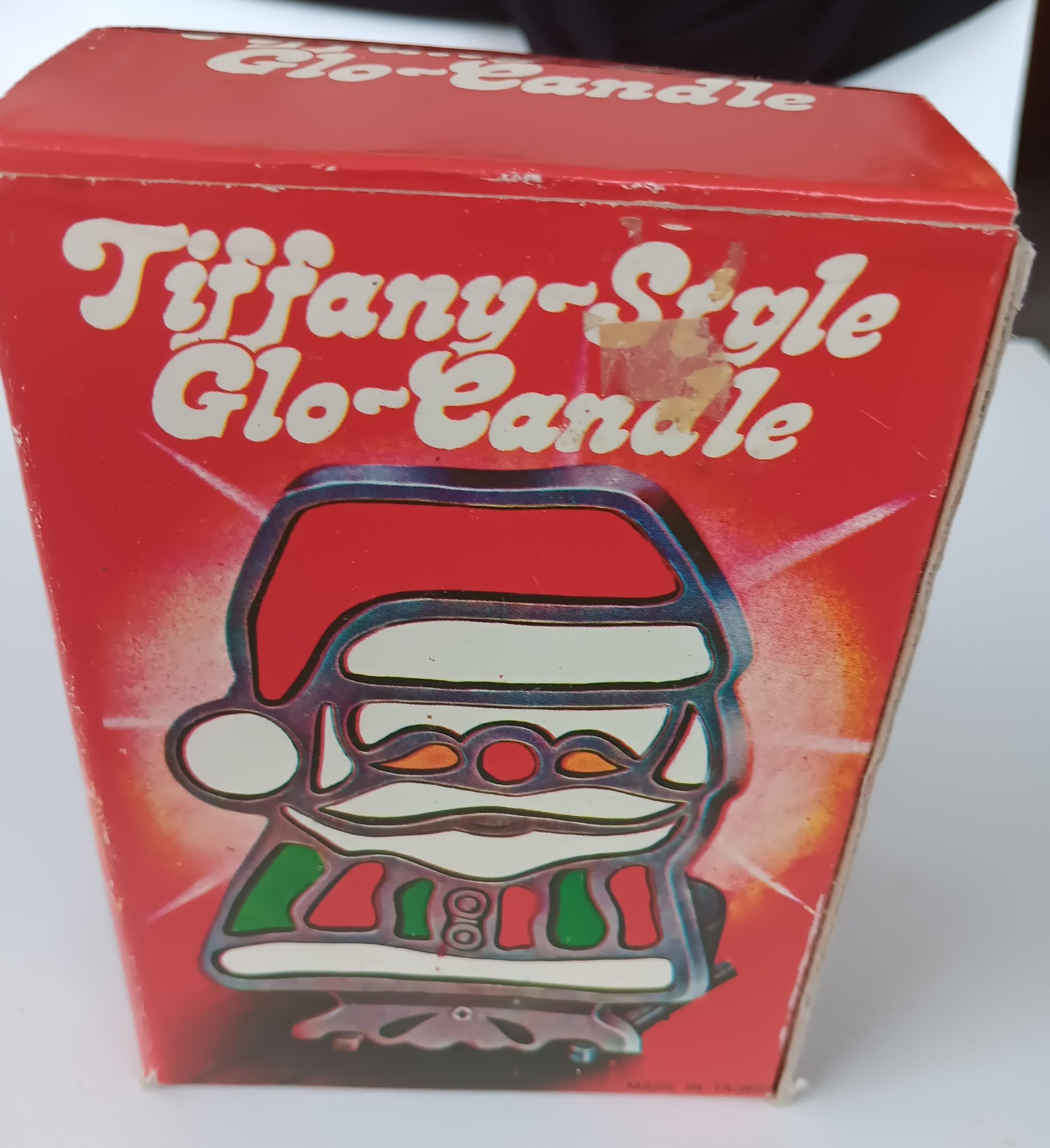 Vintage Tiffany Style Glo Candle Santa Claus Tea Light Holder