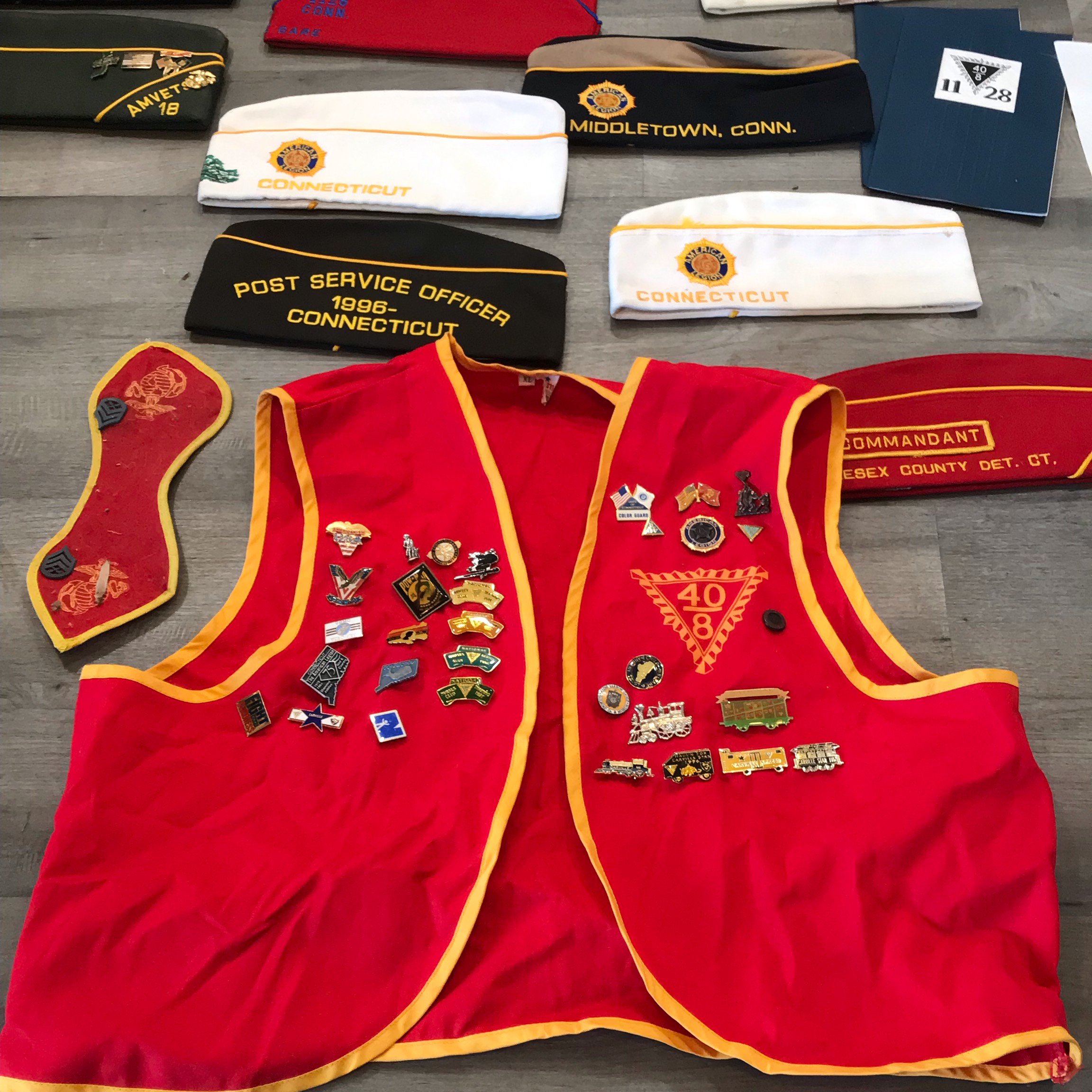 Military Veteran Lot Of Hats Pins Patches And Vest